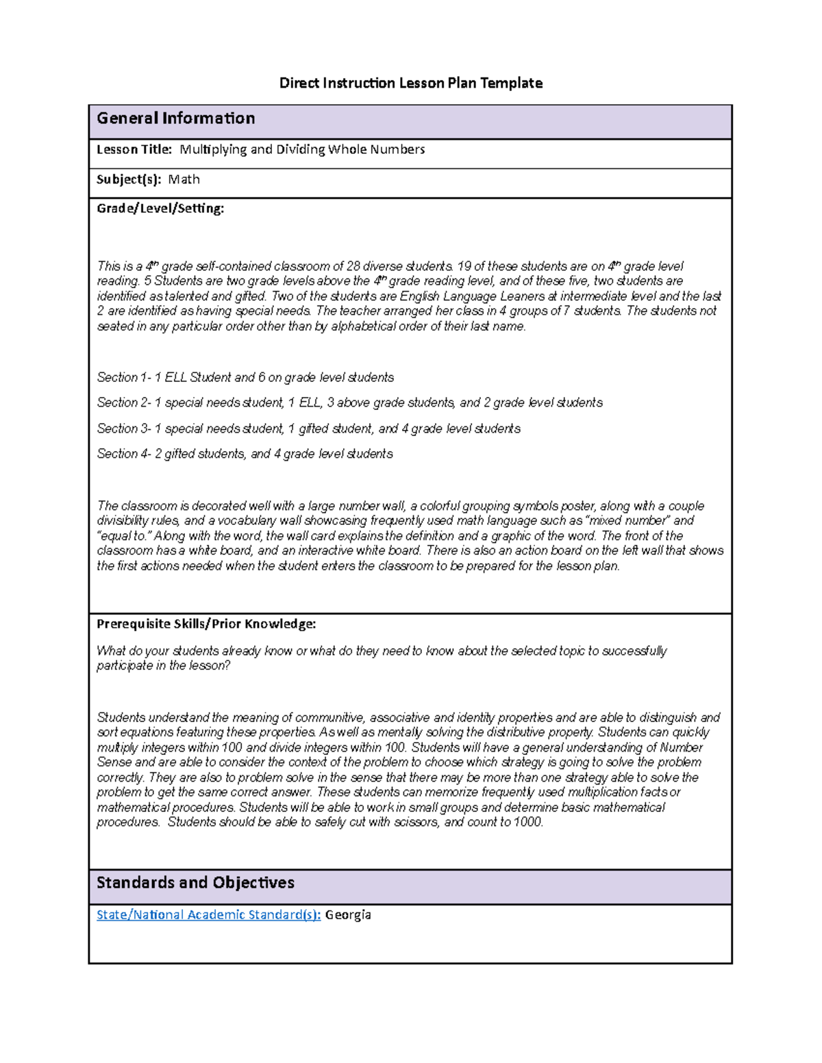 WGU Math Instruction Plan Completed - Direct Instrucion Lesson Plan ...