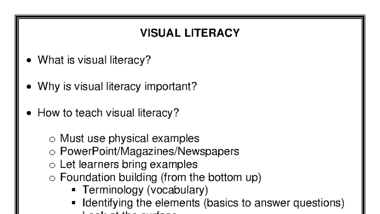 Visual Literacy & Advertising Analysis Techniques (Course Code: VL101 ...