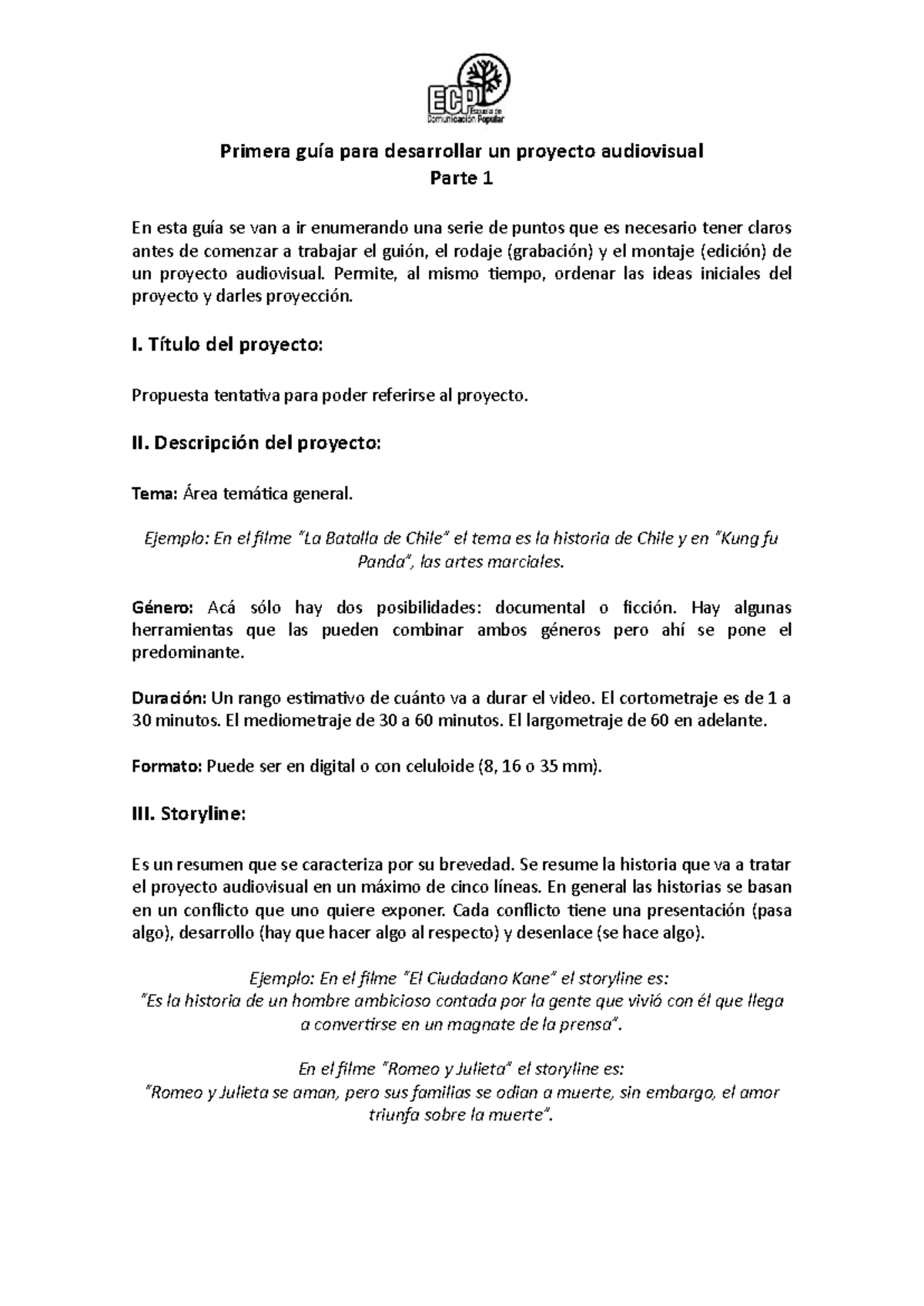 Guía Completa para Proyecto Audiovisual EPC Chile: Parte 1 - Studocu