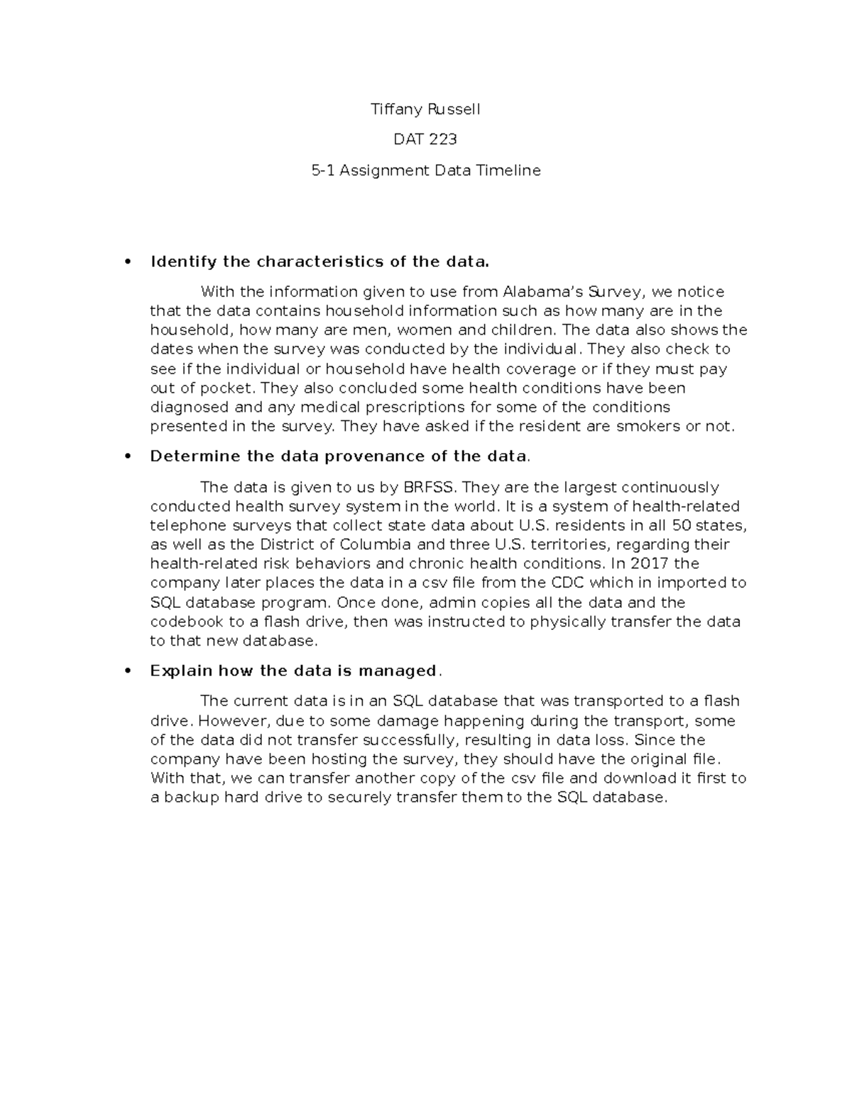 dat 223 module 5-1 - Tiffany Russell DAT 223 5-1 Assignment Data ...