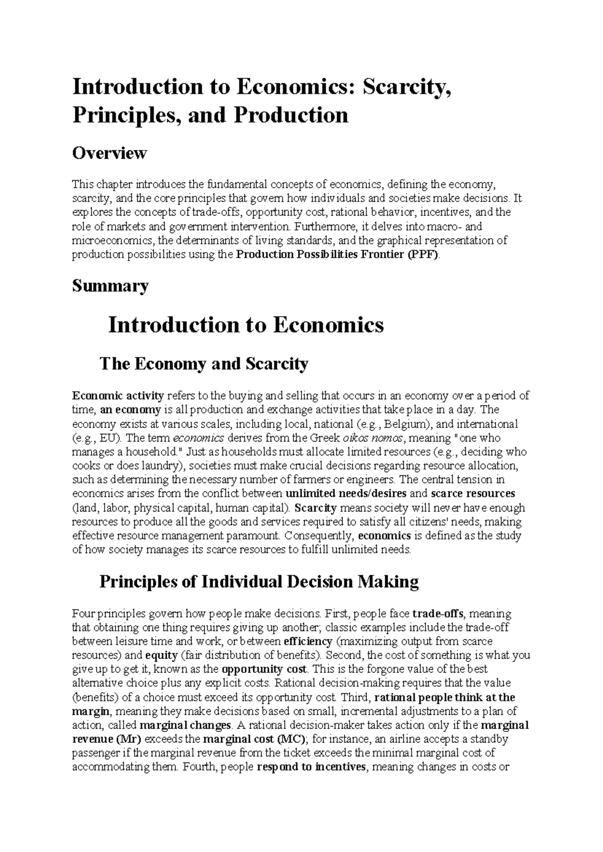 Introduction to Economics (ECO101): Scarcity and Principles Overview ...