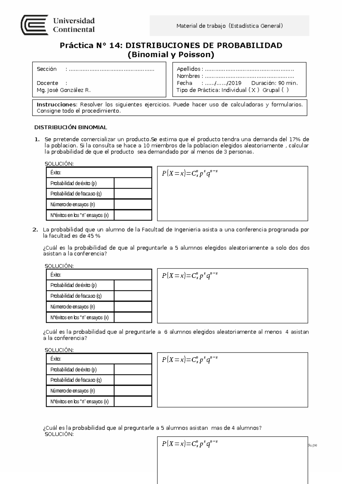 Práctica 14: Distribuciones de Probabilidad (Binomial y Poisson ...