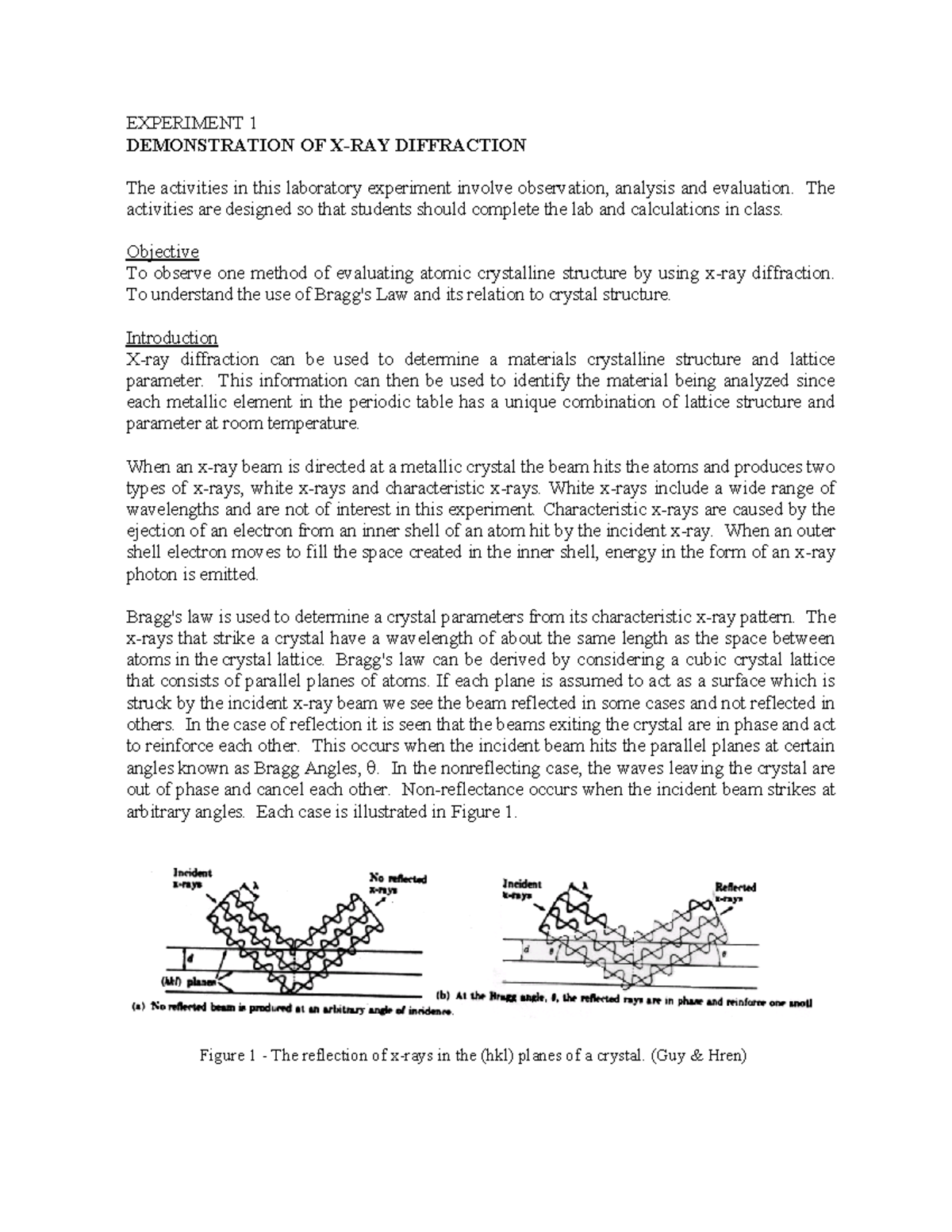 1-XRAY diffraction combined new - EXPERIMENT 1 DEMONSTRATION OF ...
