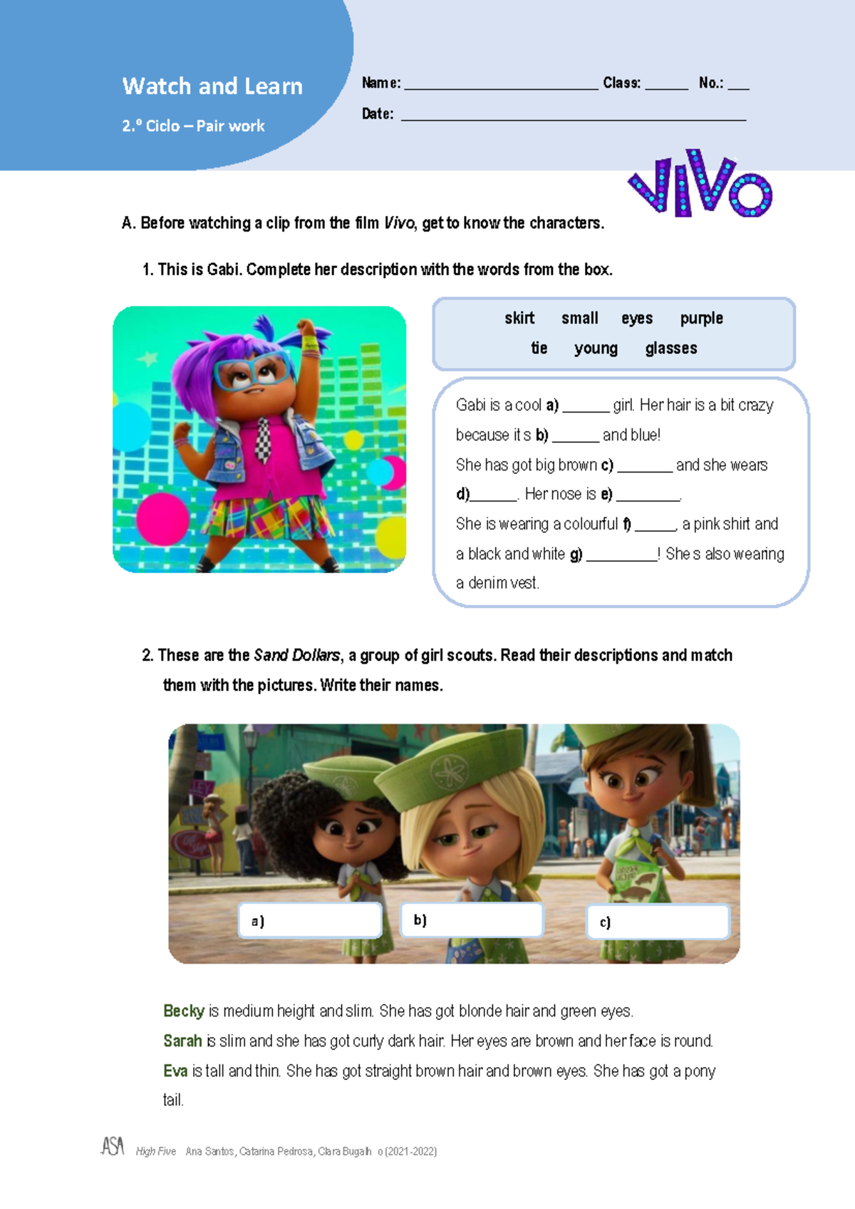 Ingles 1 - Atividades sobre o filme Vivo - 6º Ano - Studocu