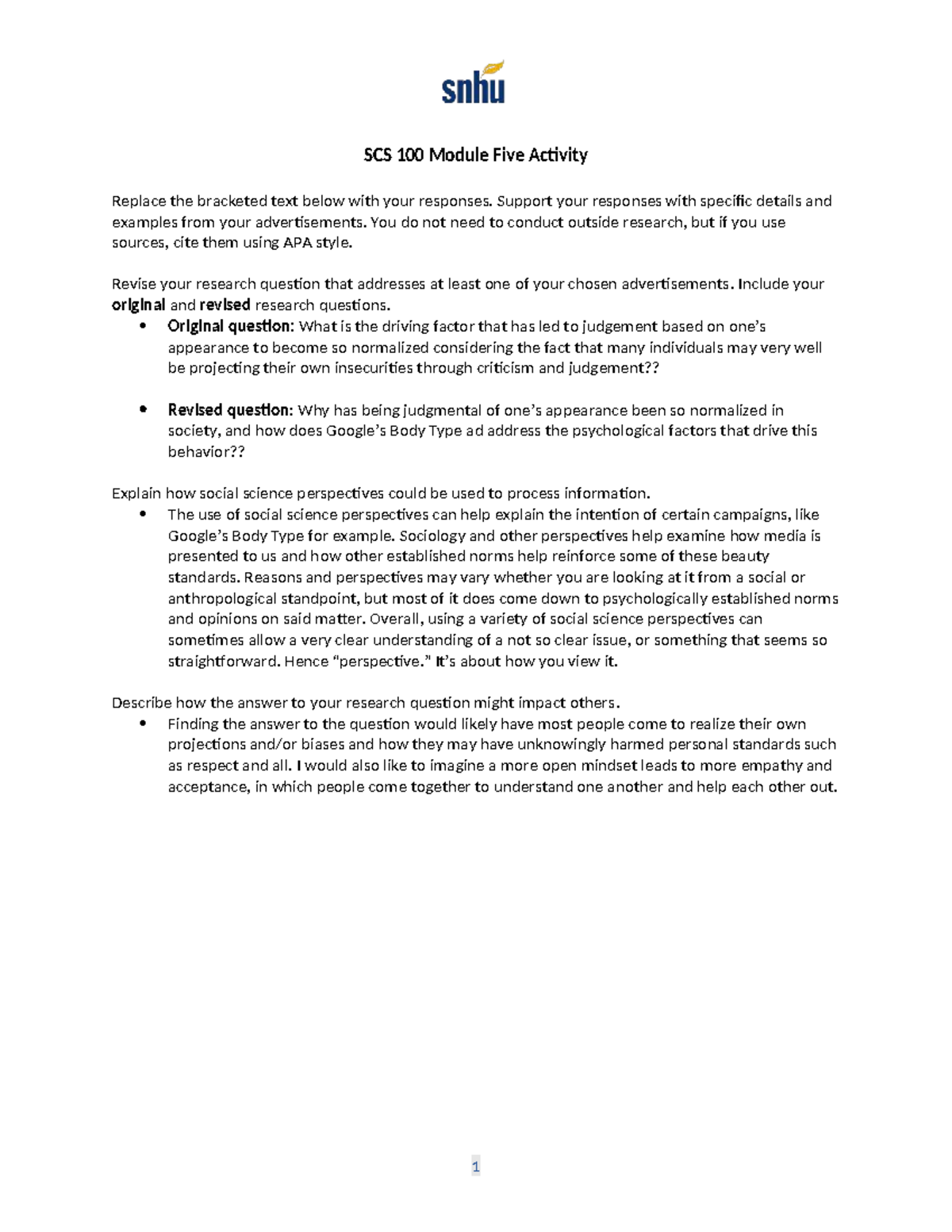 SCS 100 Module 5 Activity: Analyzing Judgement in Advertisements - Studocu