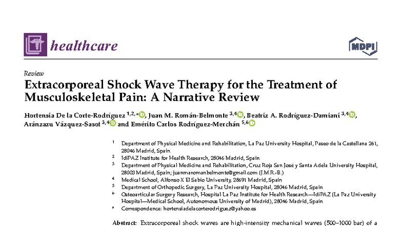 Healthcare 2023, 11, 2830: Extracorporeal Shock Wave Therapy for MSK ...
