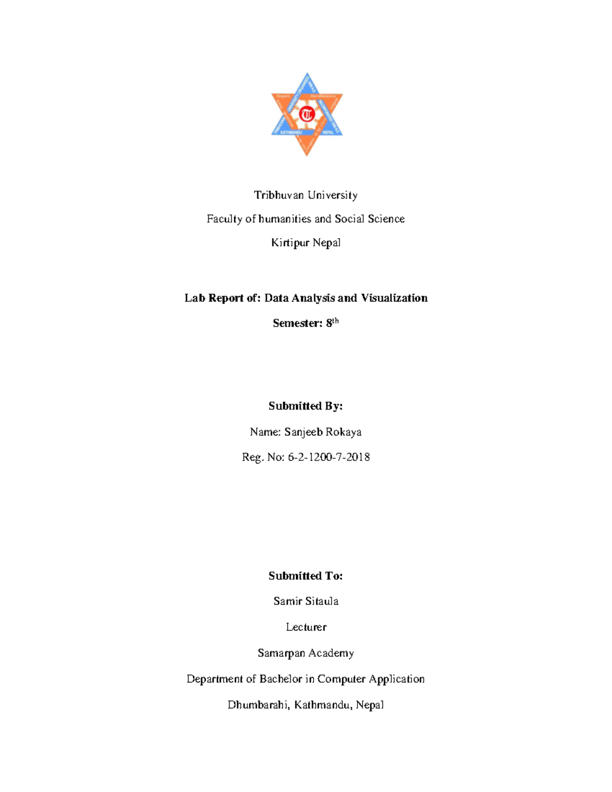 BCA 8th Sem Lab Report: Data Analysis & Visualization Techniques - Studocu