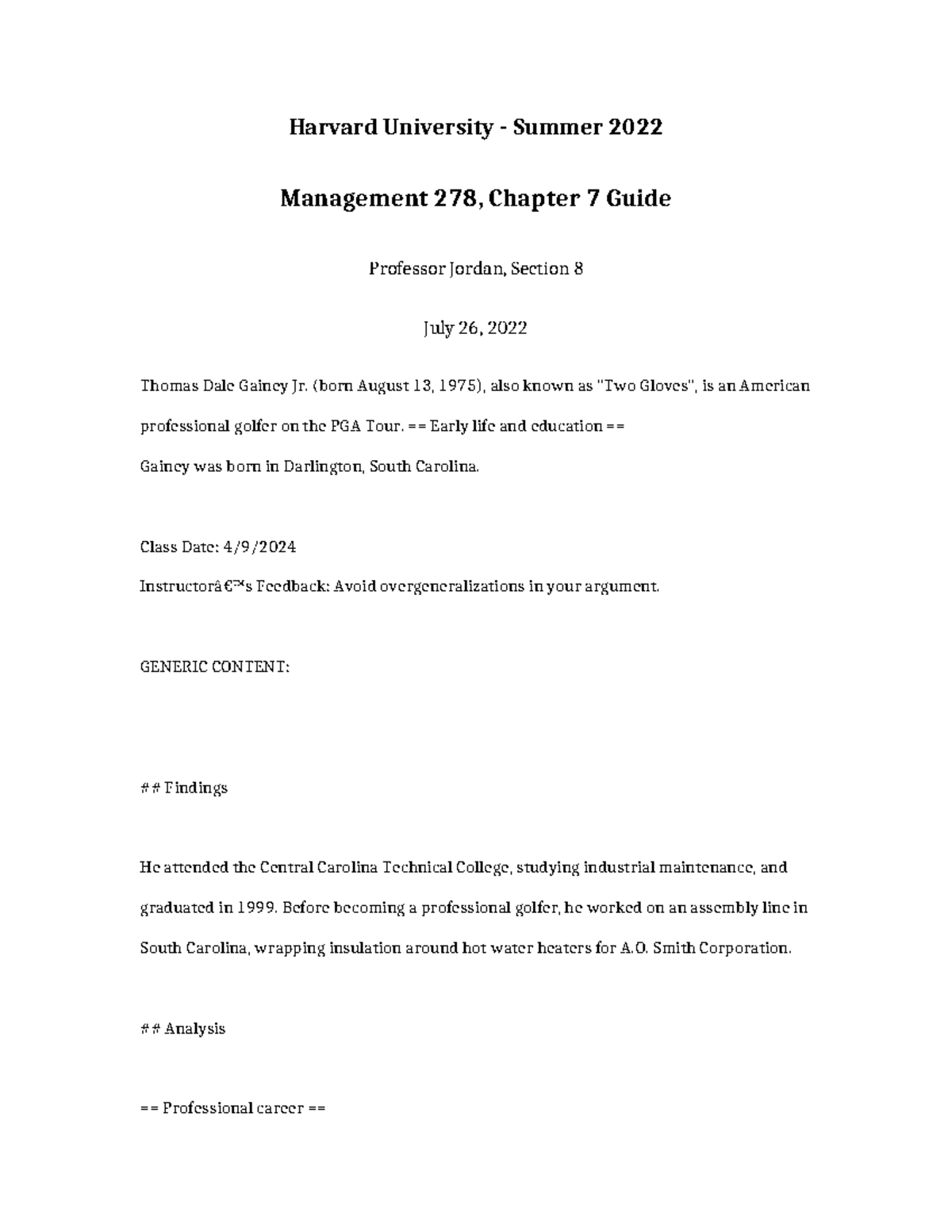 Management 278 Chapter 7 Guide - Harvard University - Summer 2022 ...