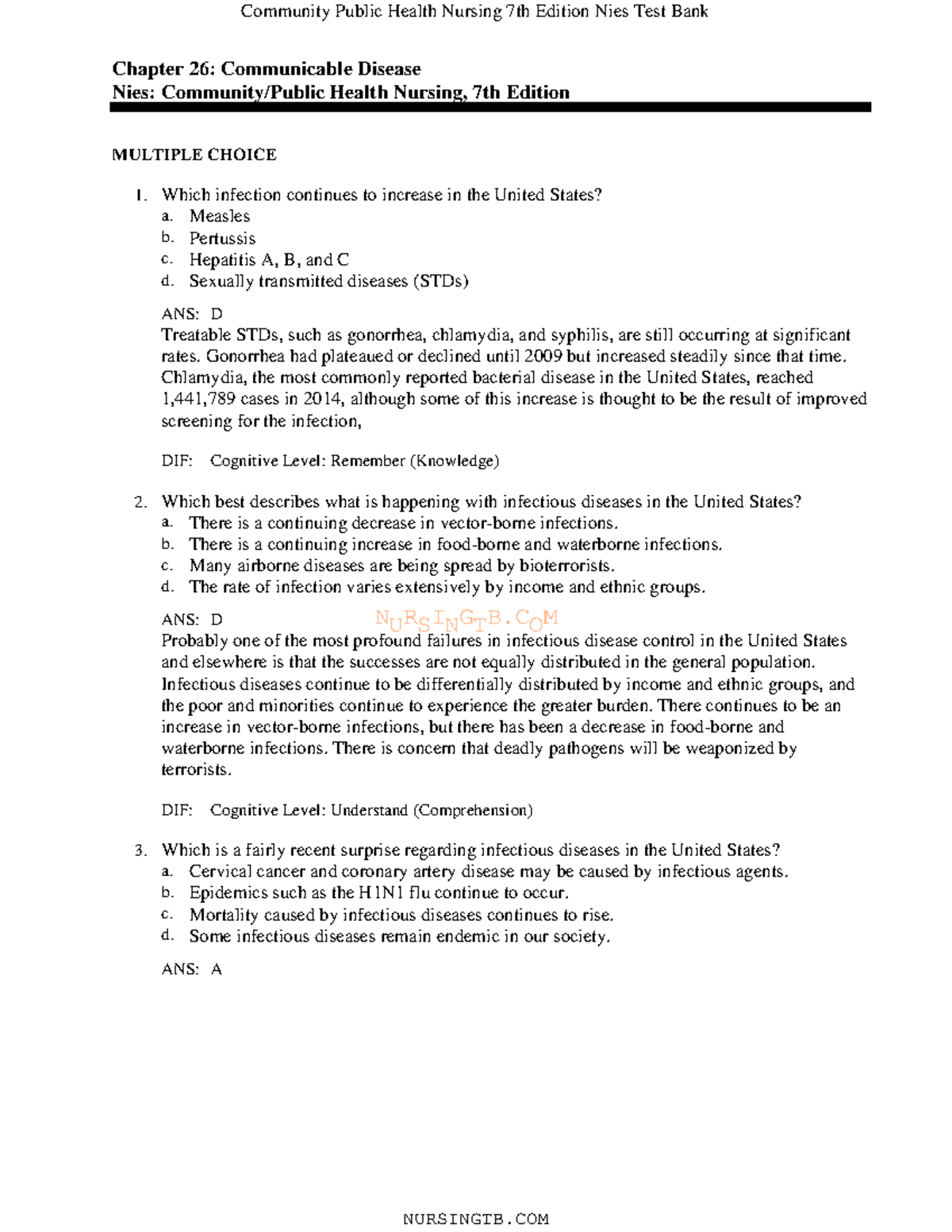 26 - Practice Questions on Communicable Diseases in Public Health - Studocu