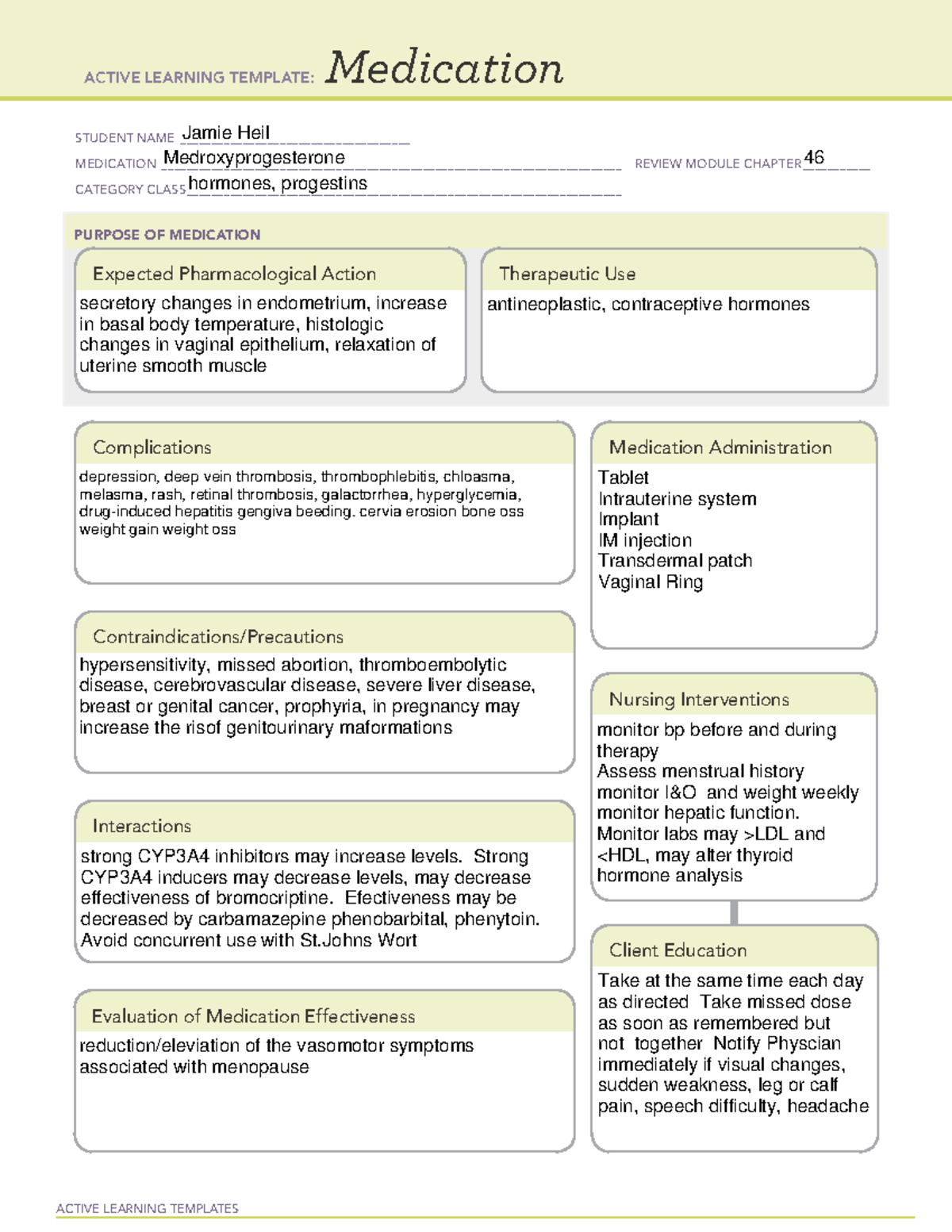 Medroxyprogesterone (46): Active Learning Template Medication Card ...