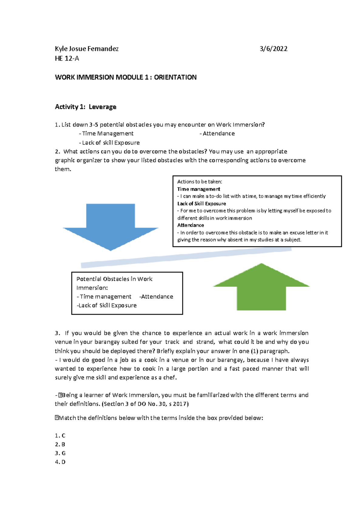 Fernandez HE12 A Work Immersion Module 1 - Kyle Josue Fernandez 3/6/ HE 12-A WORK IMMERSION ...