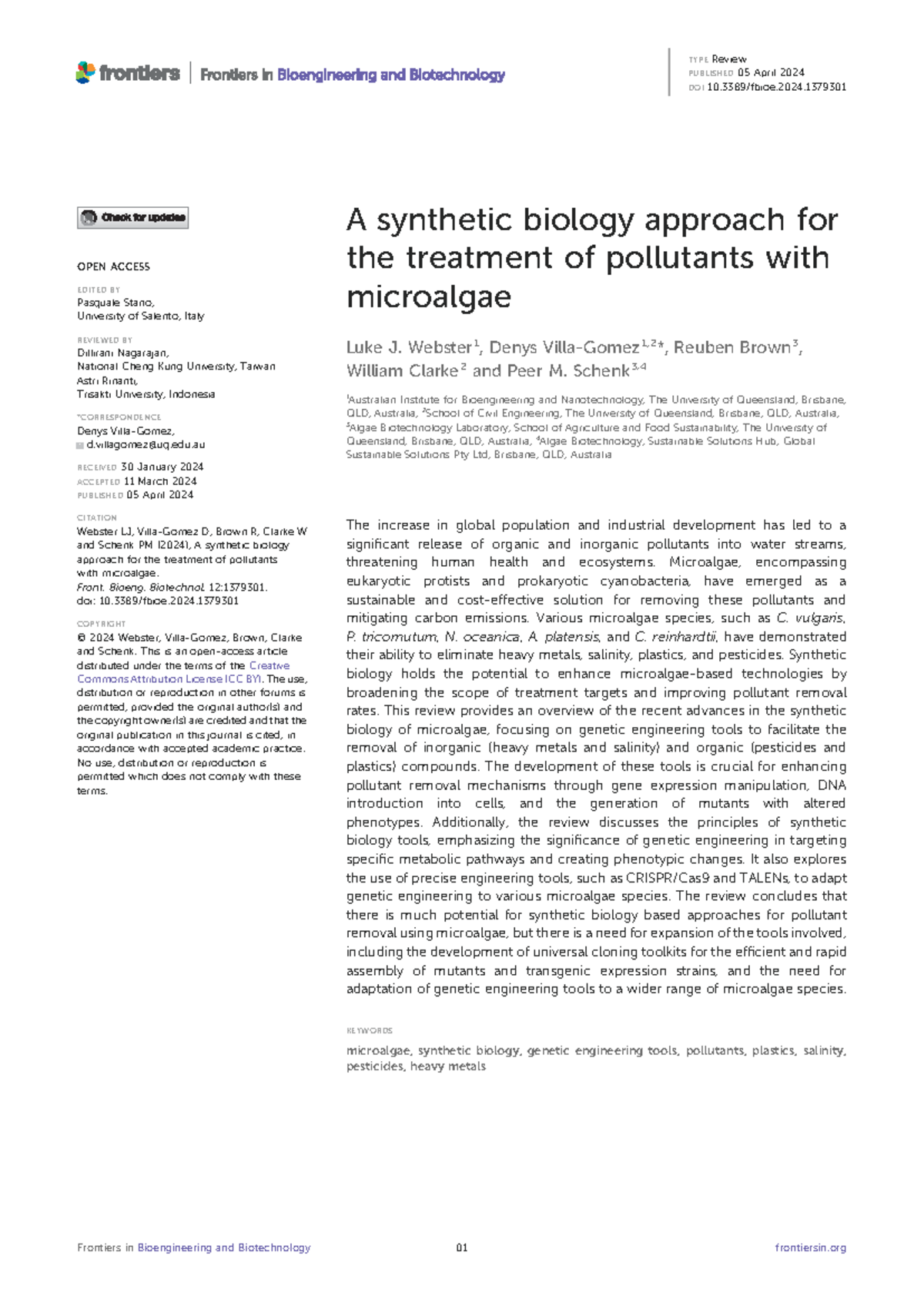 Synthetic Biology Approaches for Pollutant Treatment with Microalgae ...