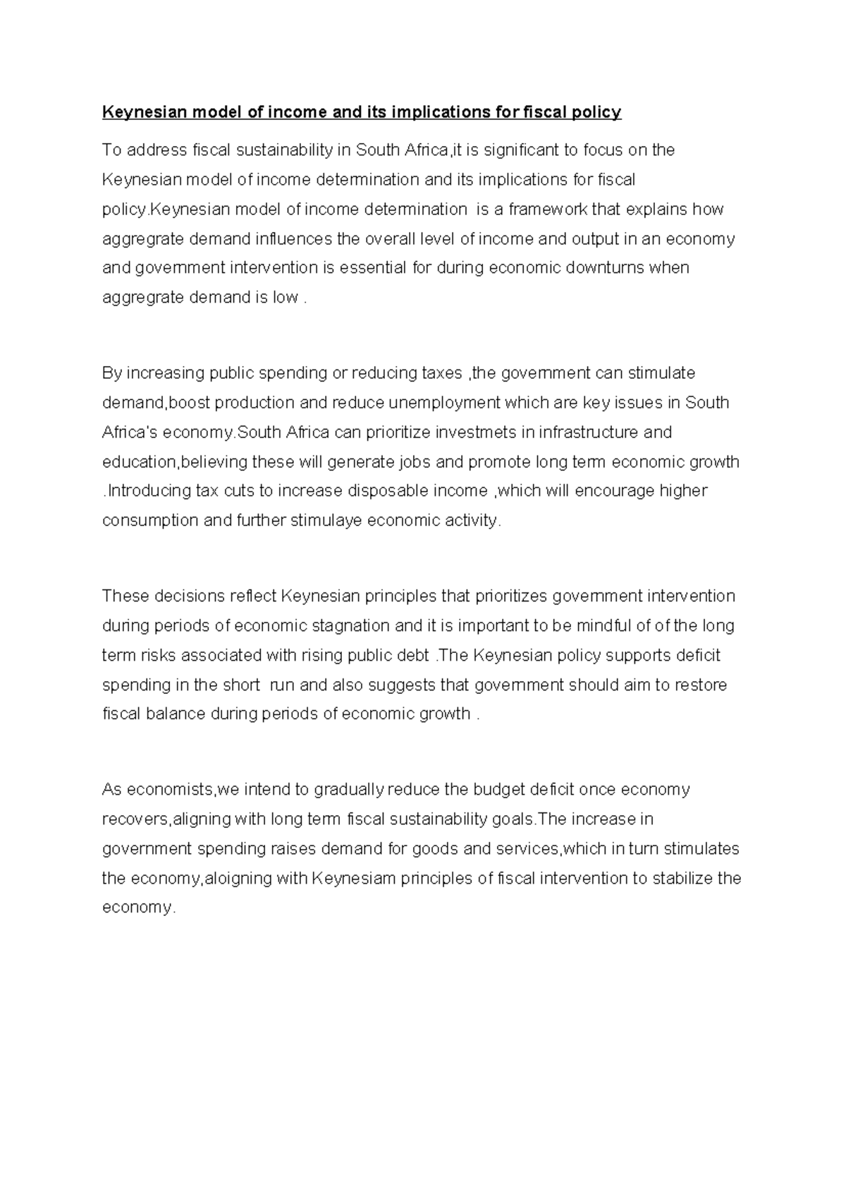 Keynesian Income Model & Fiscal Policy Implications for SA's Economy ...