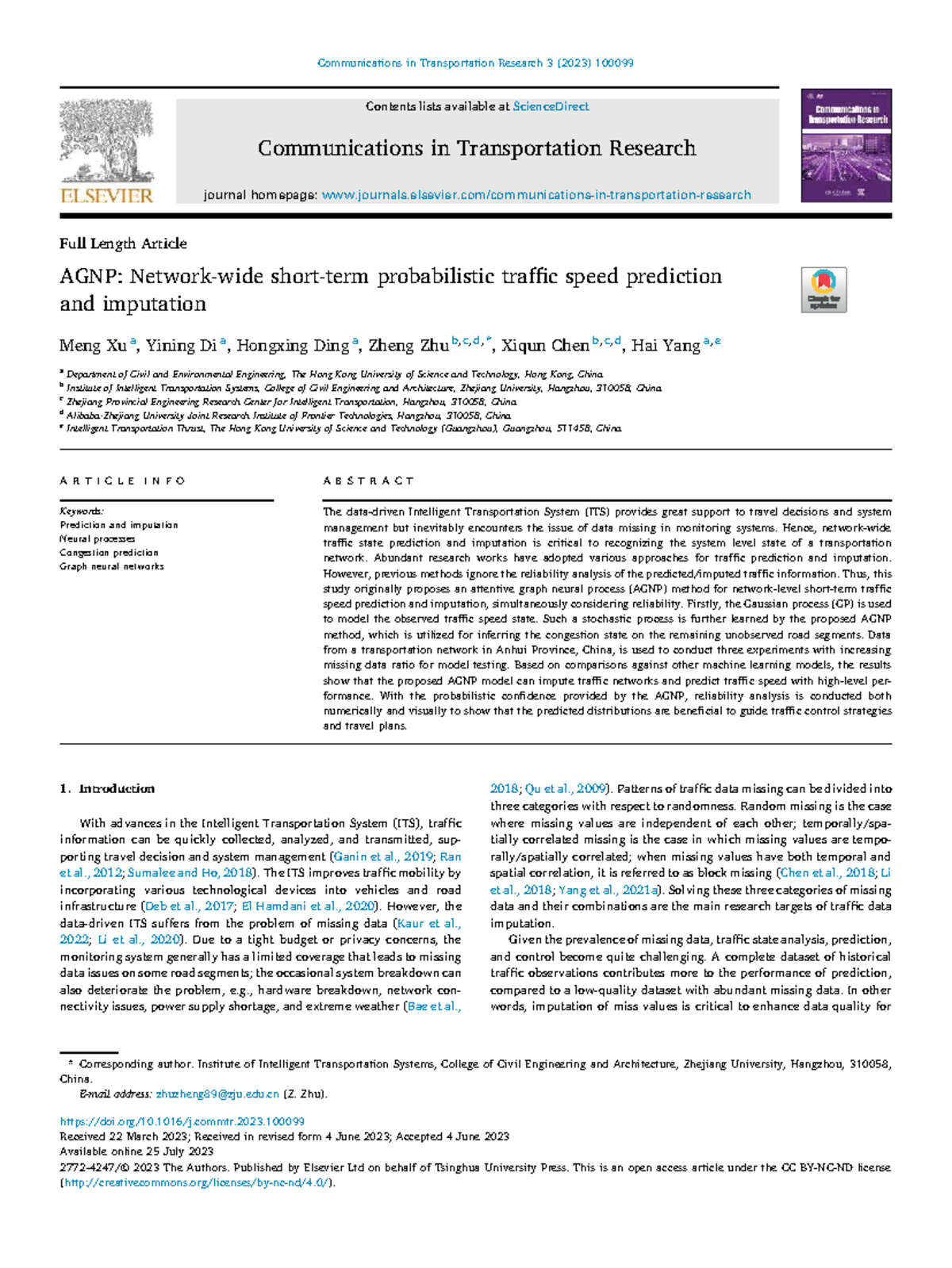 AGNP: Probabilistic Traffic Speed Prediction and Imputation in ...