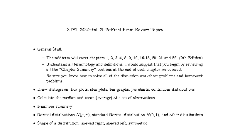 STAT 9th Ed Midterm Exam Review: Key Topics & Concepts - Studocu