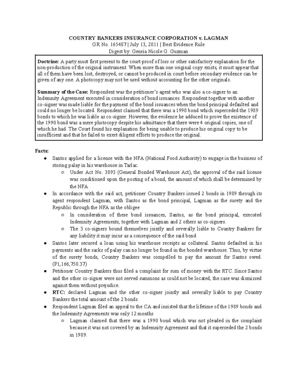 Country Bankers Ins. Corp. v. Lagman - Case Digest (GR No. 165487 ...