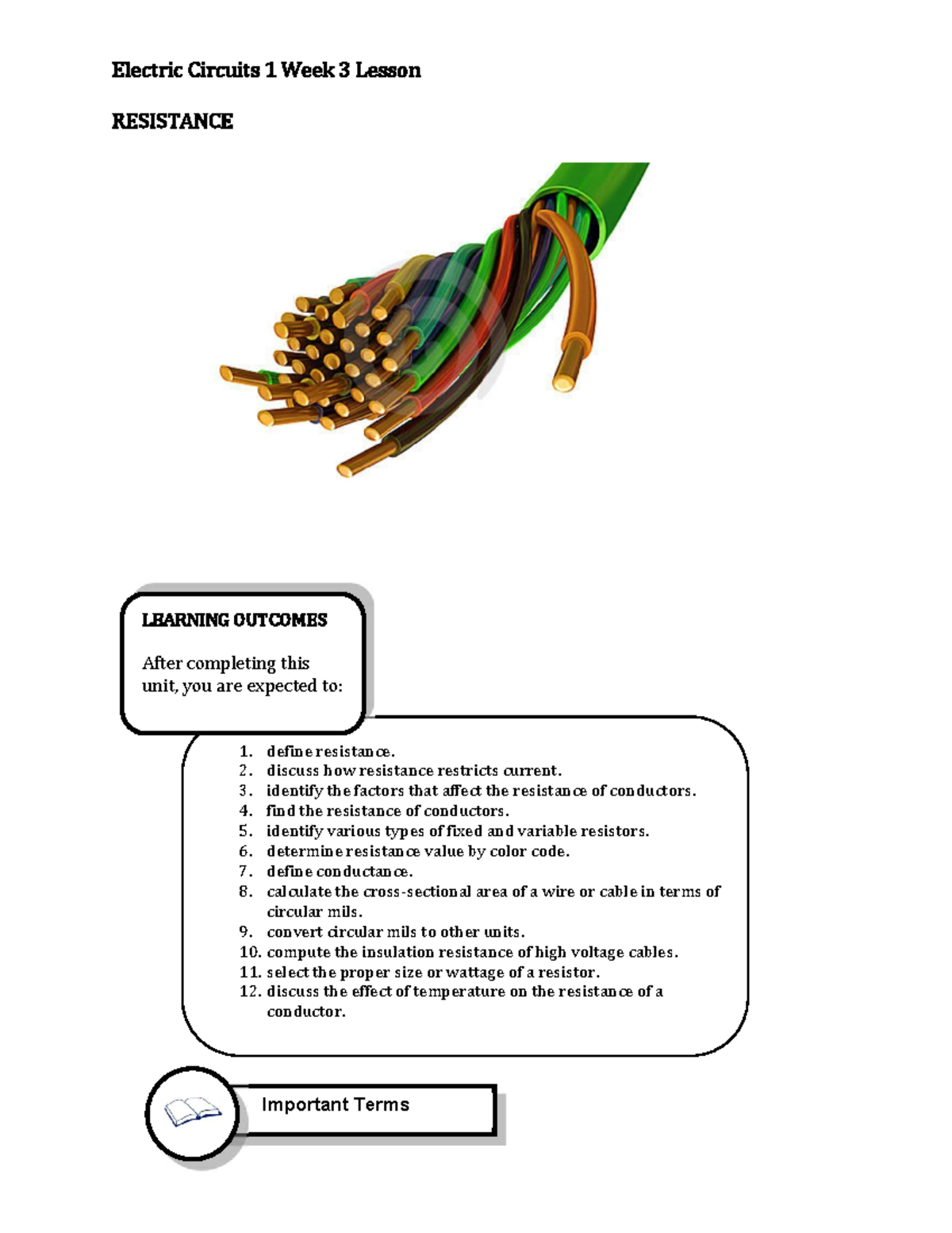 Electric Circuits 1: Week 3 Lesson on Resistance and Conductance - Studocu