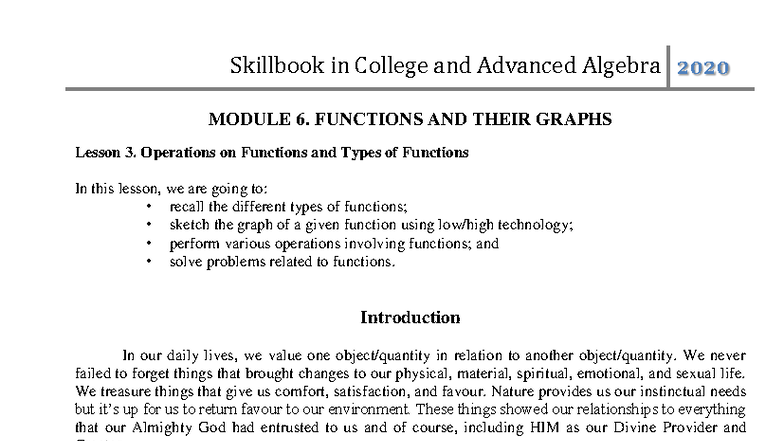College and Advanced Algebra 2020: Module 6 Functions & Graphs - Studocu