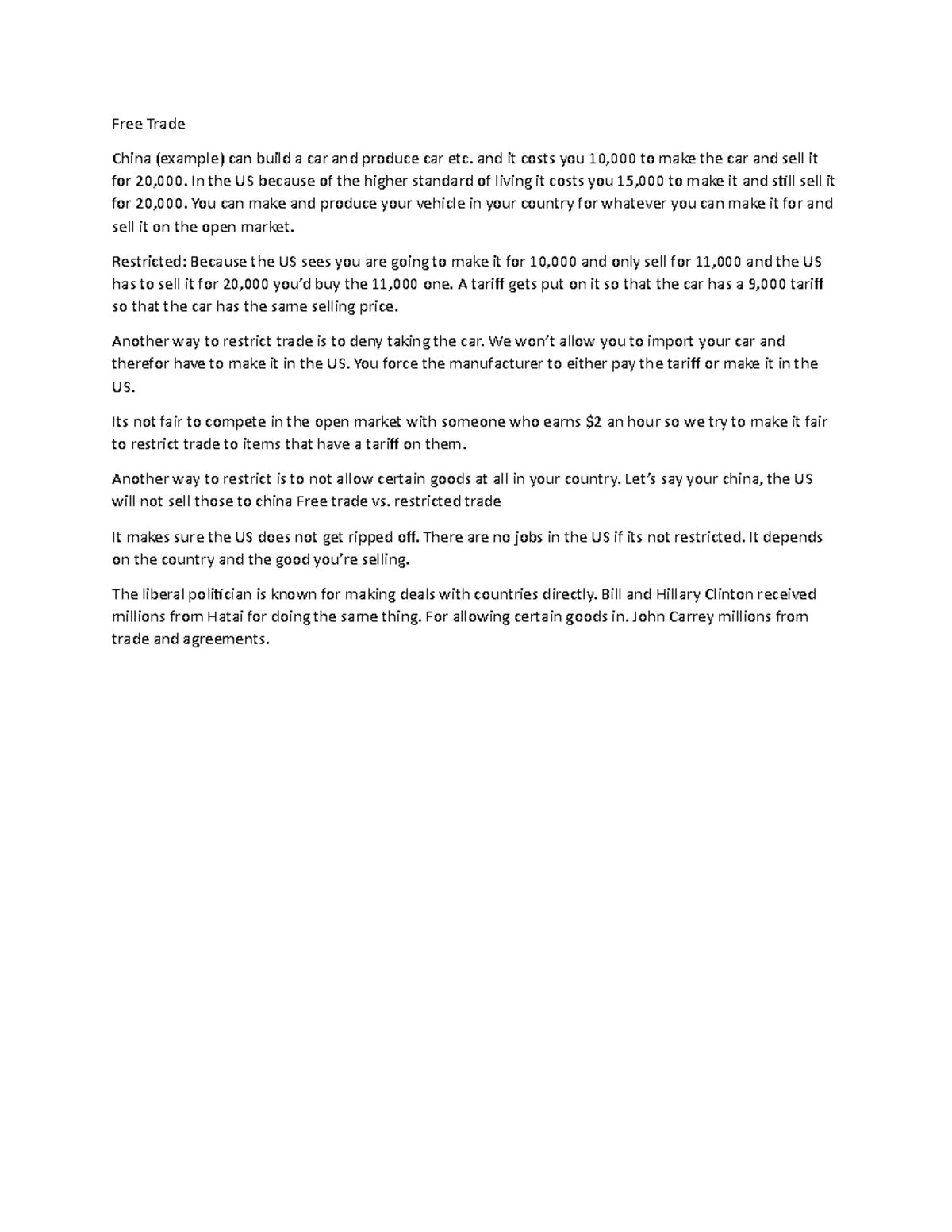 Free Trade DAD - assignment - Free Trade China (example) can build a ...