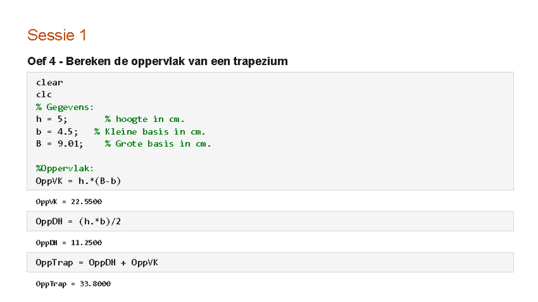 Oefenreeks 1 - Sessie 1: Trapezium en Matrix Berekeningen - Studocu
