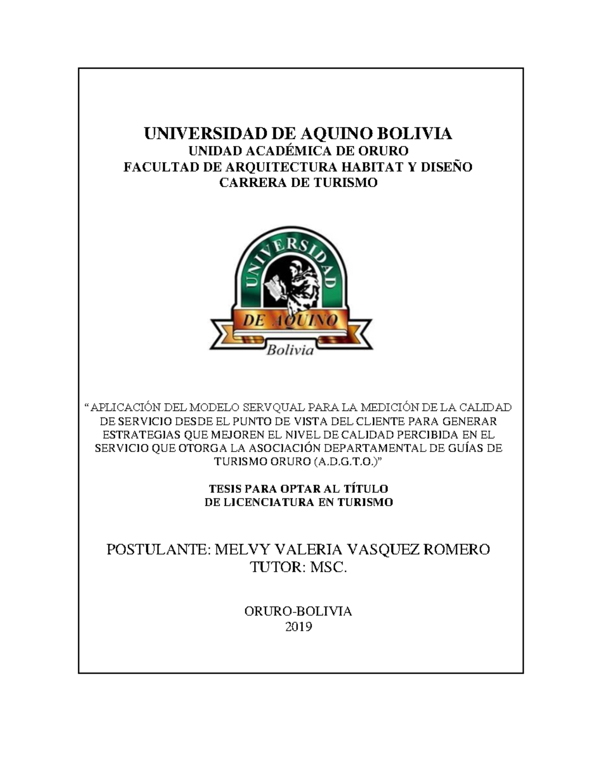 Tesis Servqual - Proyecto de grado - UNIVERSIDAD DE AQUINO BOLIVIA ...