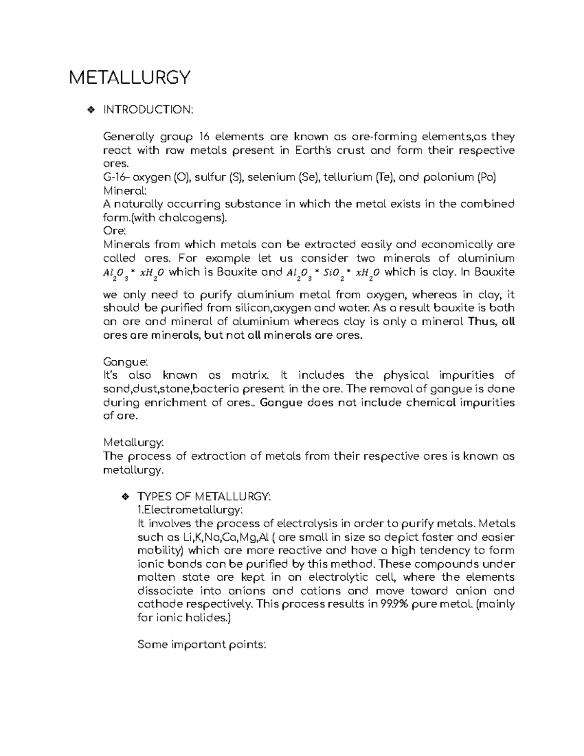 Metallurgy Notes: Introduction to Group 16 Elements and Extraction ...