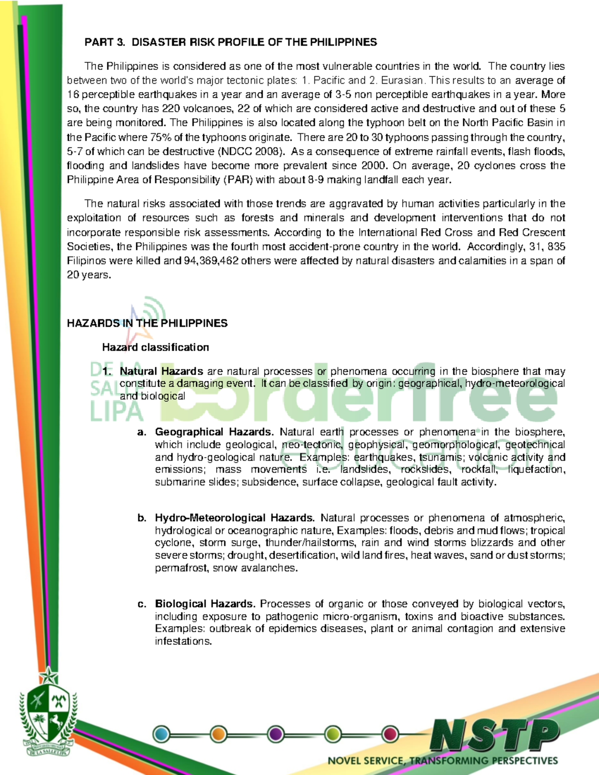 Module 4- Part 3. Disaster Risk Profile of the Philippines - PART 3 ...