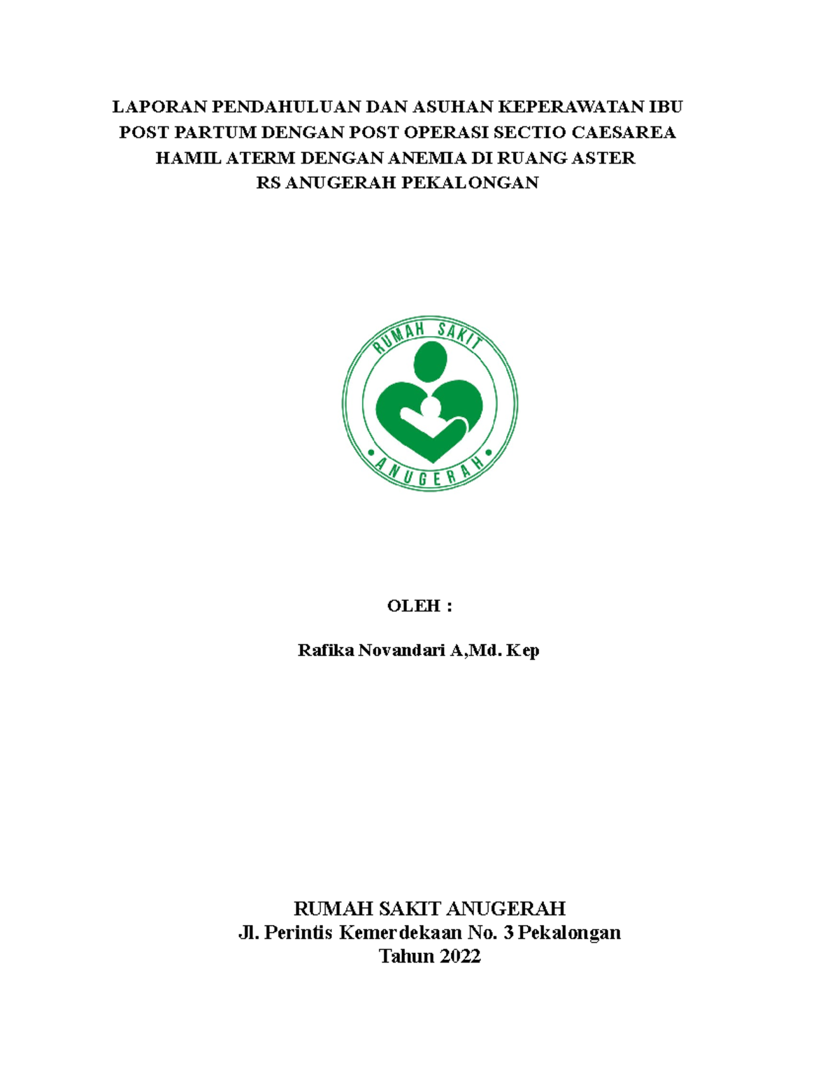 Askep POST SC - Asuhan Keperawatan Pasien Hamil Aterm Anemia Post ...