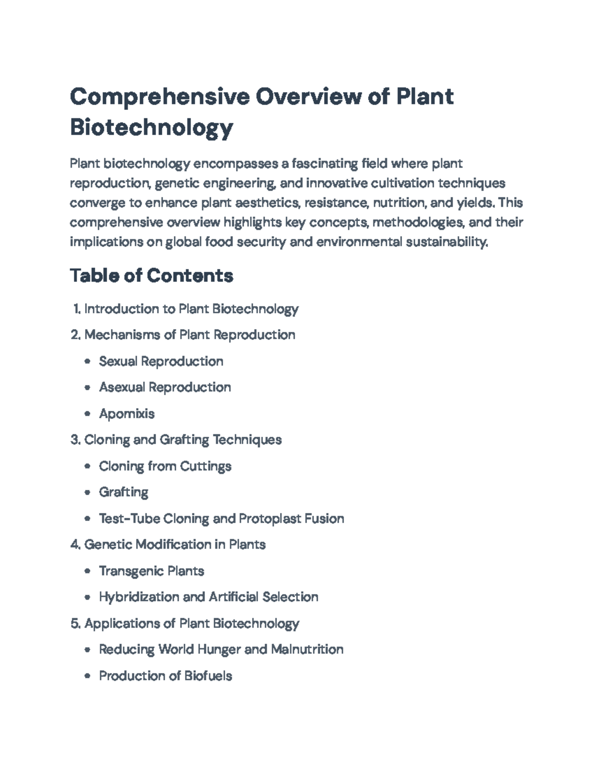 Final Exam Notes: Plant Biotechnology Overview and Applications ...