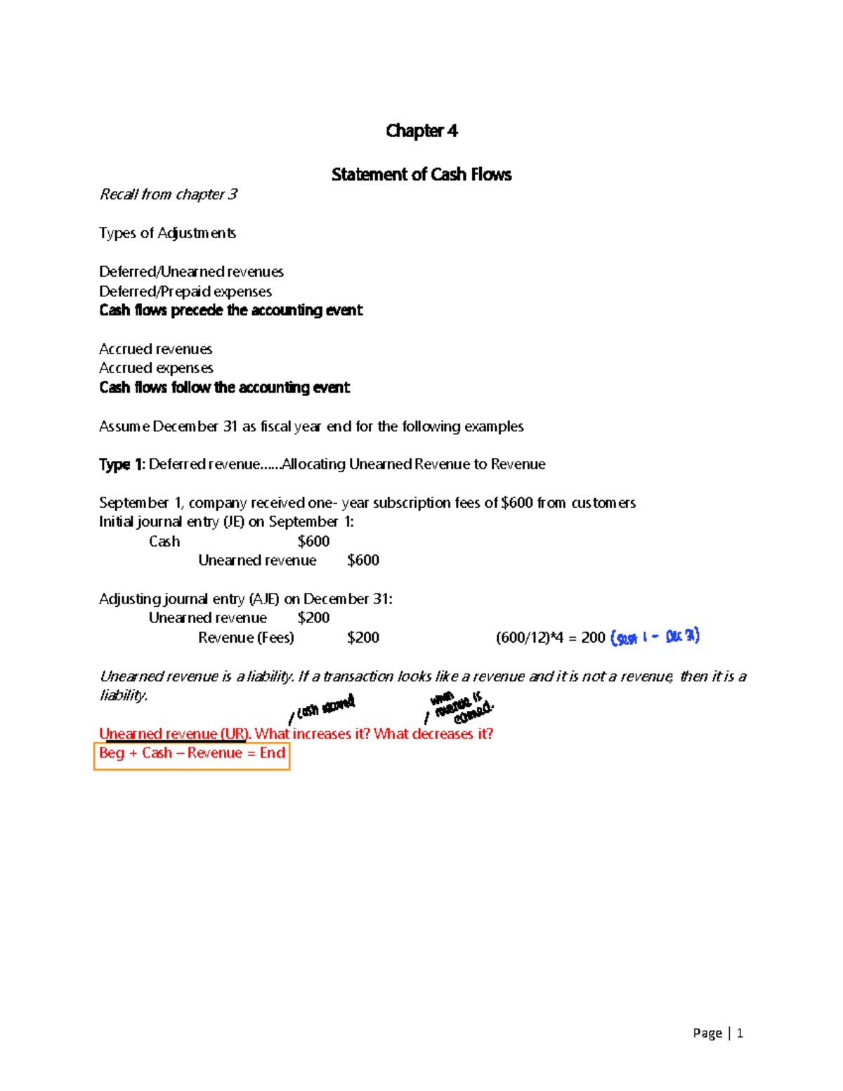 Chapter 4 (Part 1): Cash Flow - ####### Chapter 4 ####### Statement of Cash Flows Recall from ...