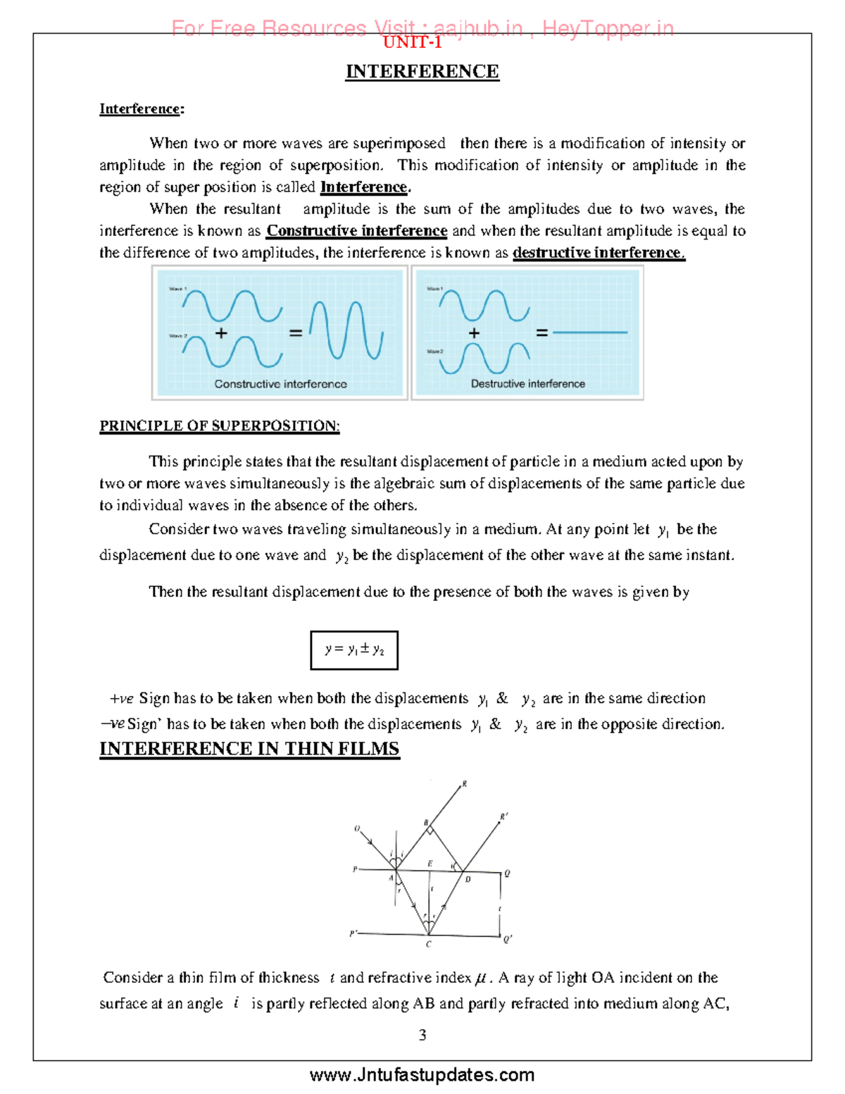 Applied Physics R20 - Unit-1 - 3 INTERFERENCE ####### Interference: When two or more waves are ...