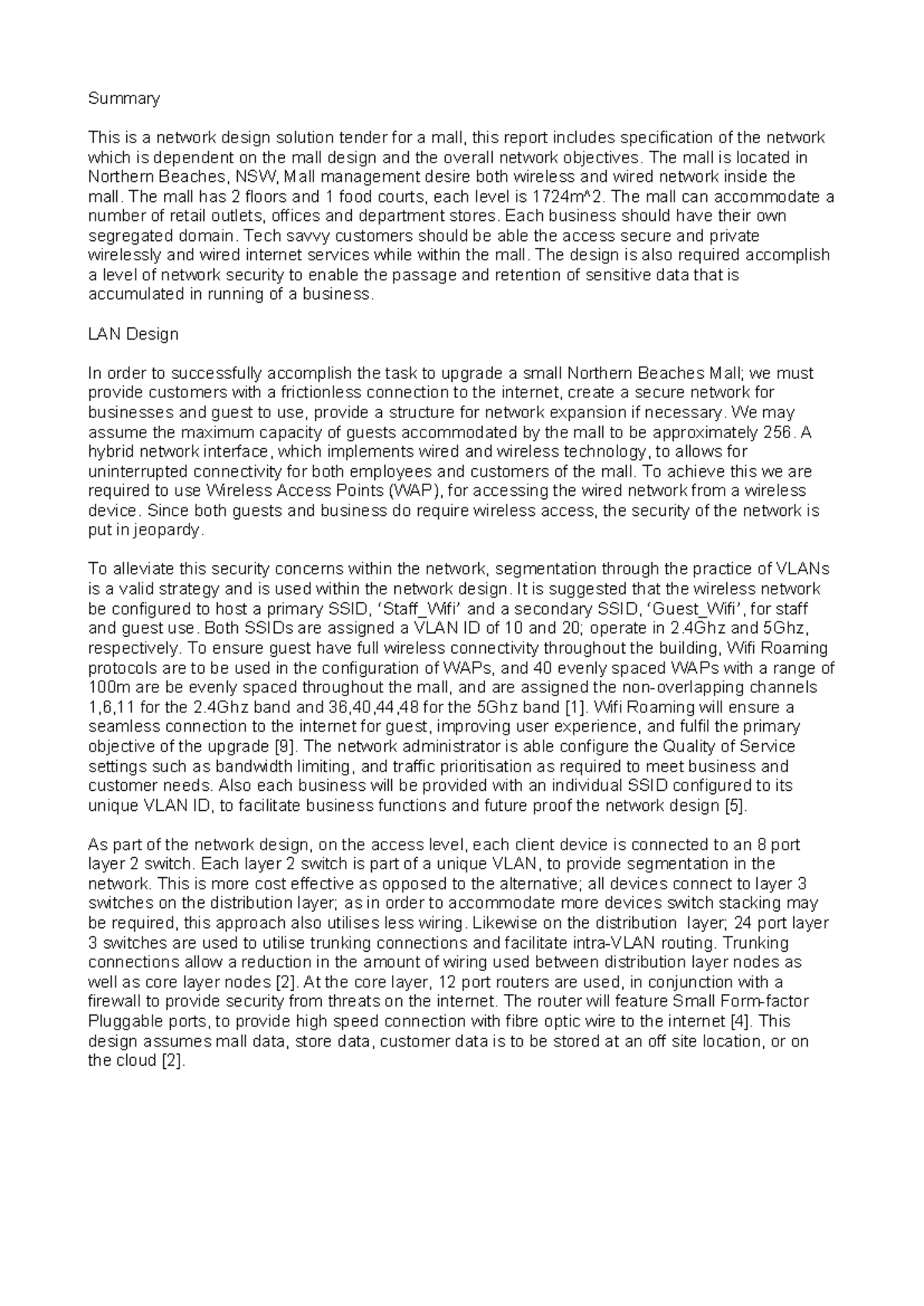 Comp2250 A2-3: Network Design Solution for Northern Beaches Mall - Studocu