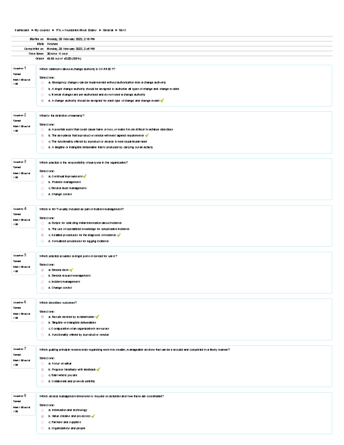 ITIL 4 Foundation Mock Exam Set C: Study and Review Notes - Studocu