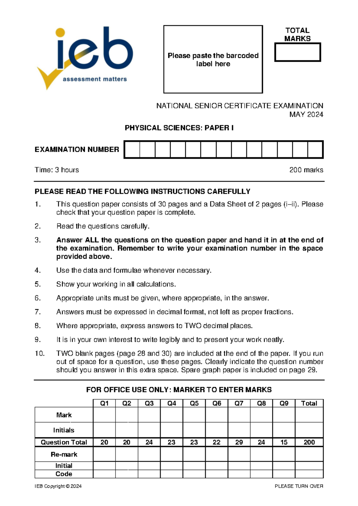 NSC Physical Sciences P1 May 2024 Exam Paper and Instructions - Studocu