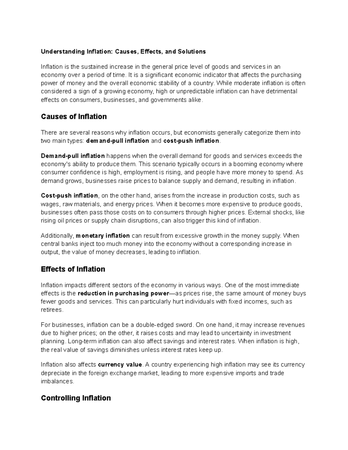 Understanding Inflation: Causes, Effects & Solutions (ECO 101) - Studocu
