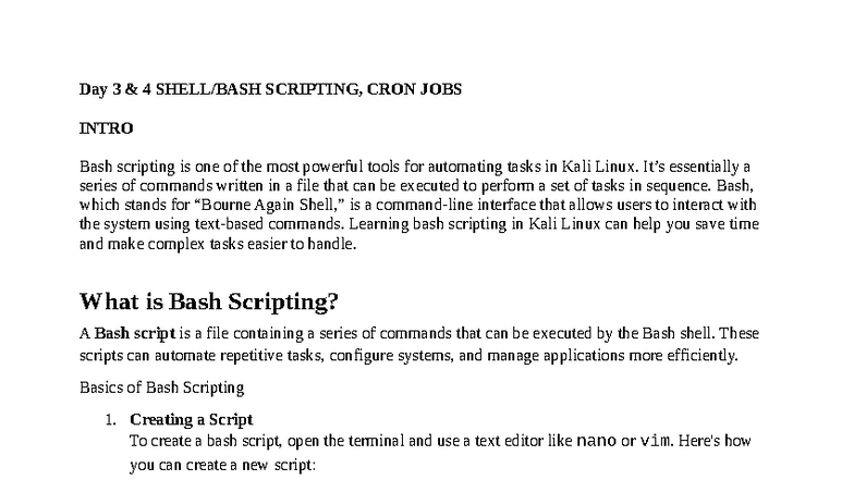 Day 3 & 4: Bash Scripting and Cron Jobs in Linux - Studocu