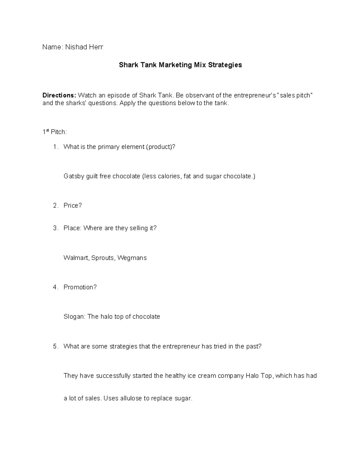 Shark Tank S15 Marketing Mix Evaluation Worksheet - Studocu