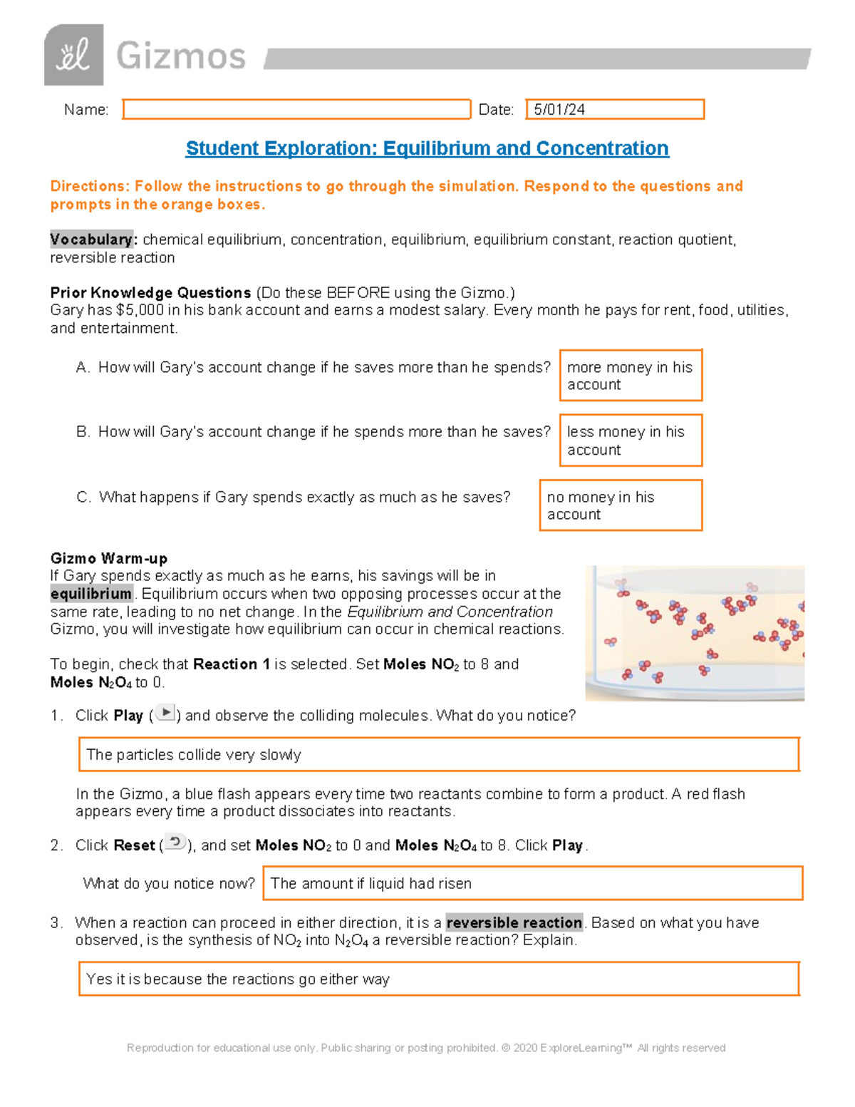 Student Exploration: Equilibrium Concentration Simulation (SE) - Studocu
