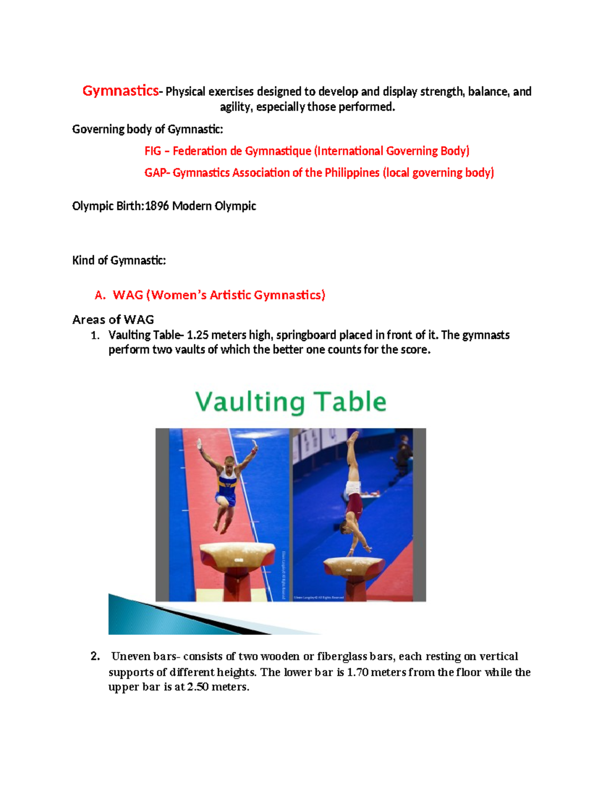 Gymnastics Overview and Governing Bodies - Reviewer - Studocu