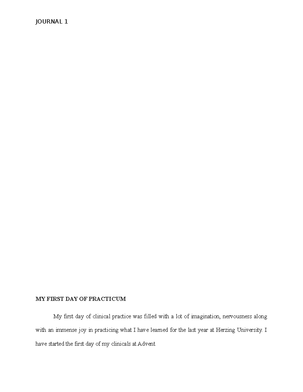 JOURNAL 1: MY FIRST DAY OF CLINICAL PRACTICUM - NP275 - Studocu