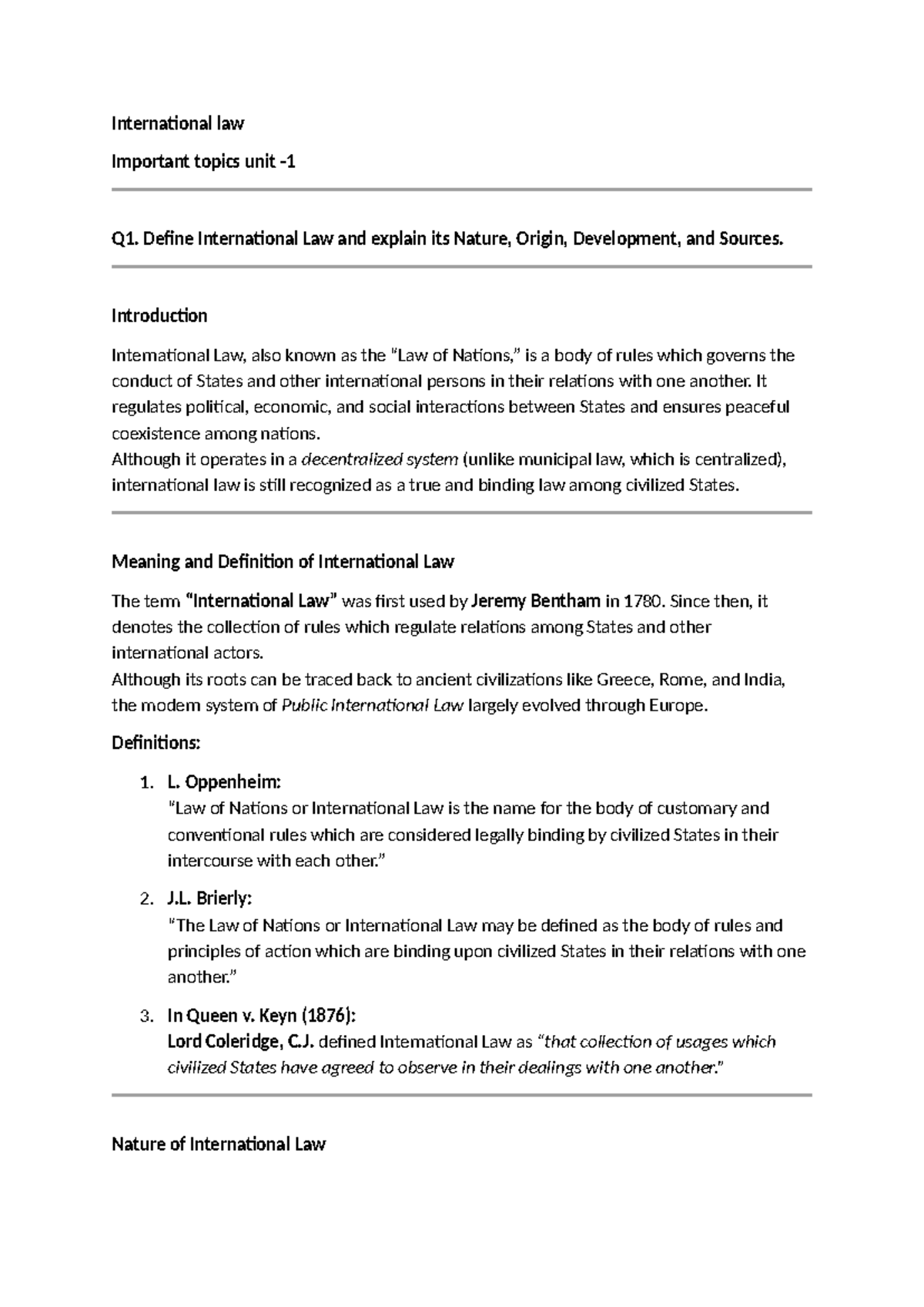 International Law: Nature, Development, and Sources (Unit Q1) - Studocu