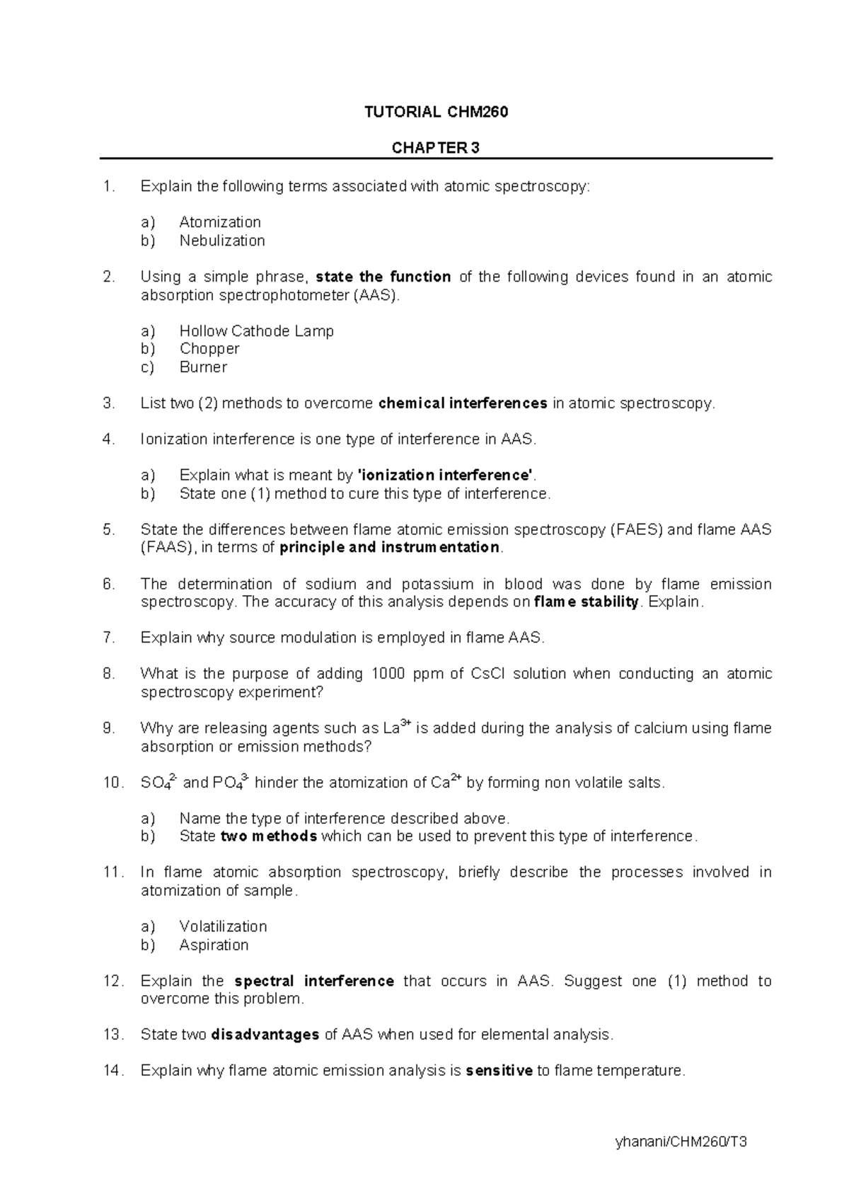 TUTORIAL CHM260 CHAPTER 3: Atomic Spectroscopy Questions Only - Studocu