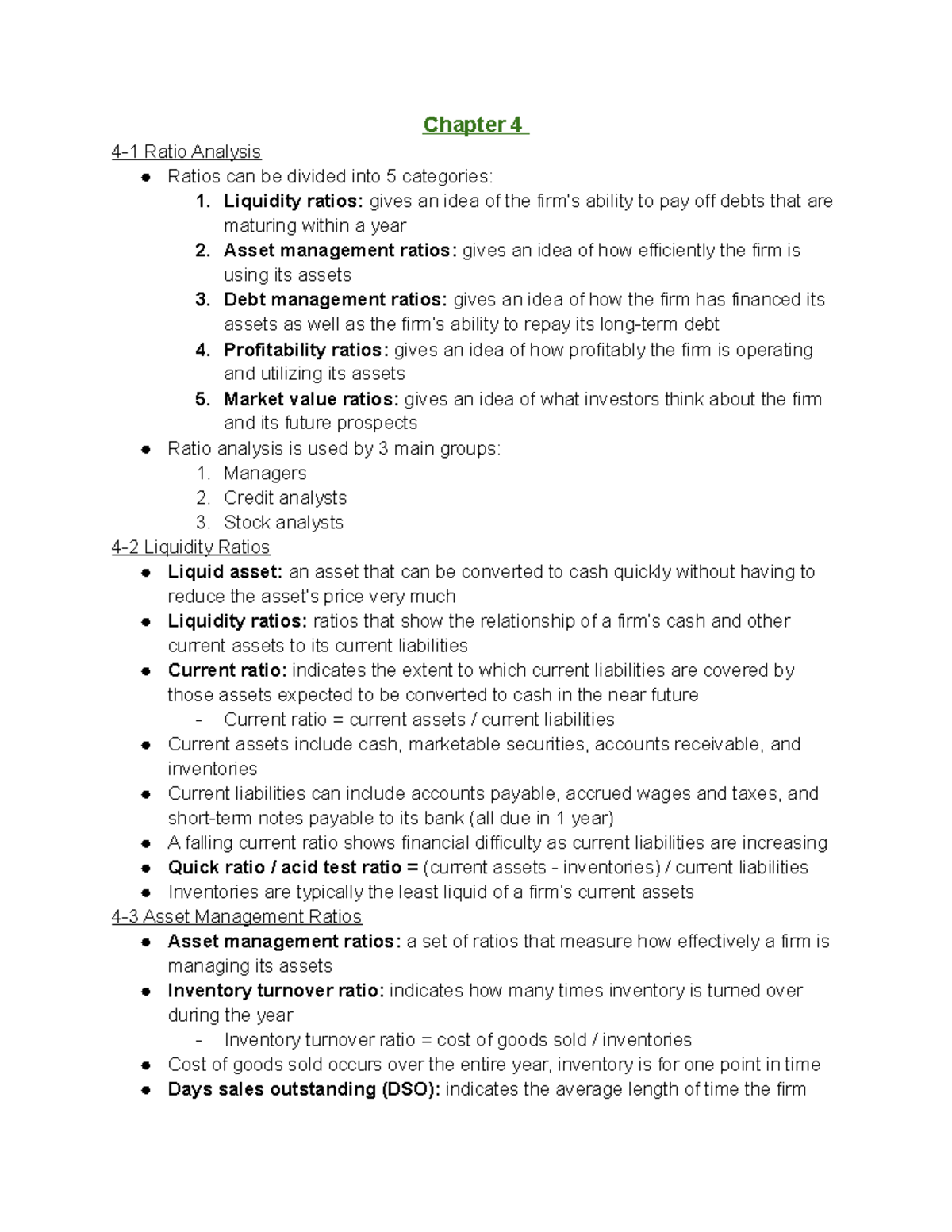 FM CH4 - Financial Management Chapter 4: Ratio Analysis Insights - Studocu