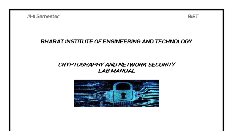 Cryptography and Network Security Lab Manual - B.Tech CS604PC - Studocu