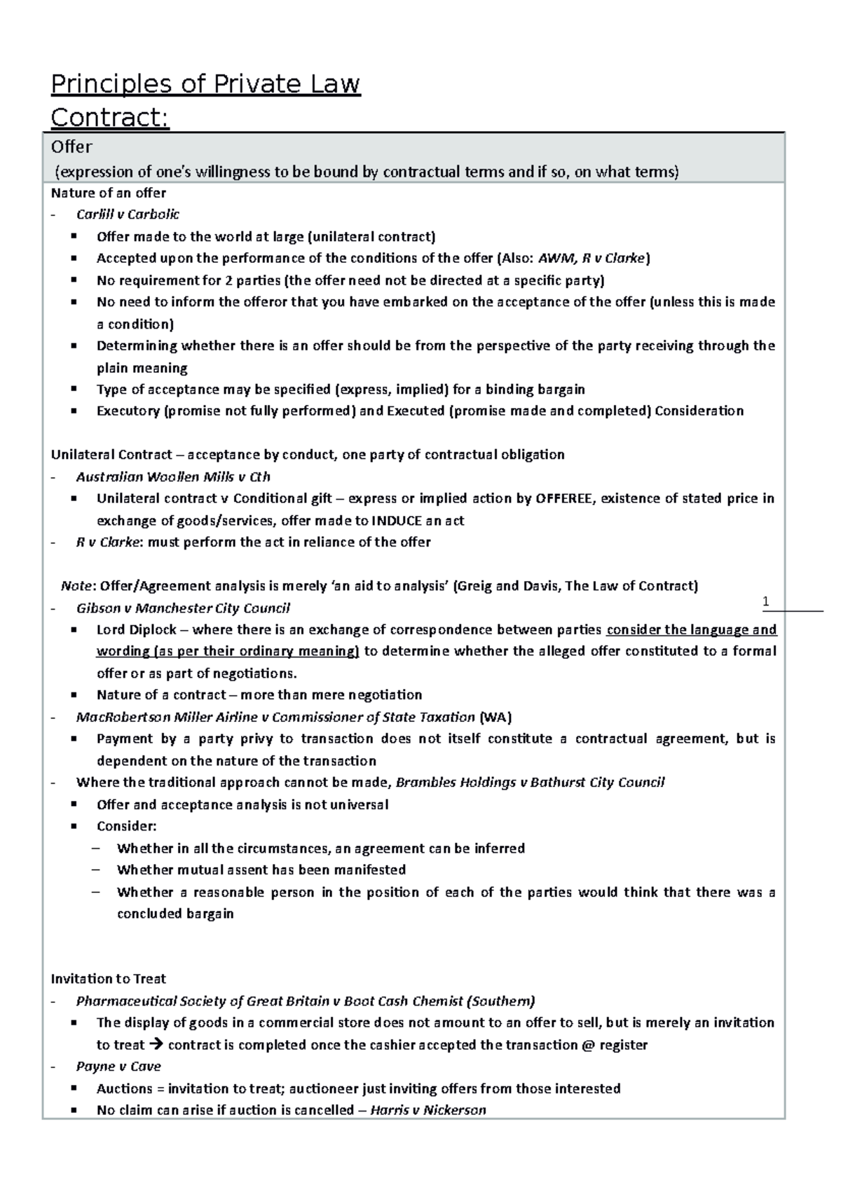 Private Law Final Exam Notes - Principles of Private Law Contract ...