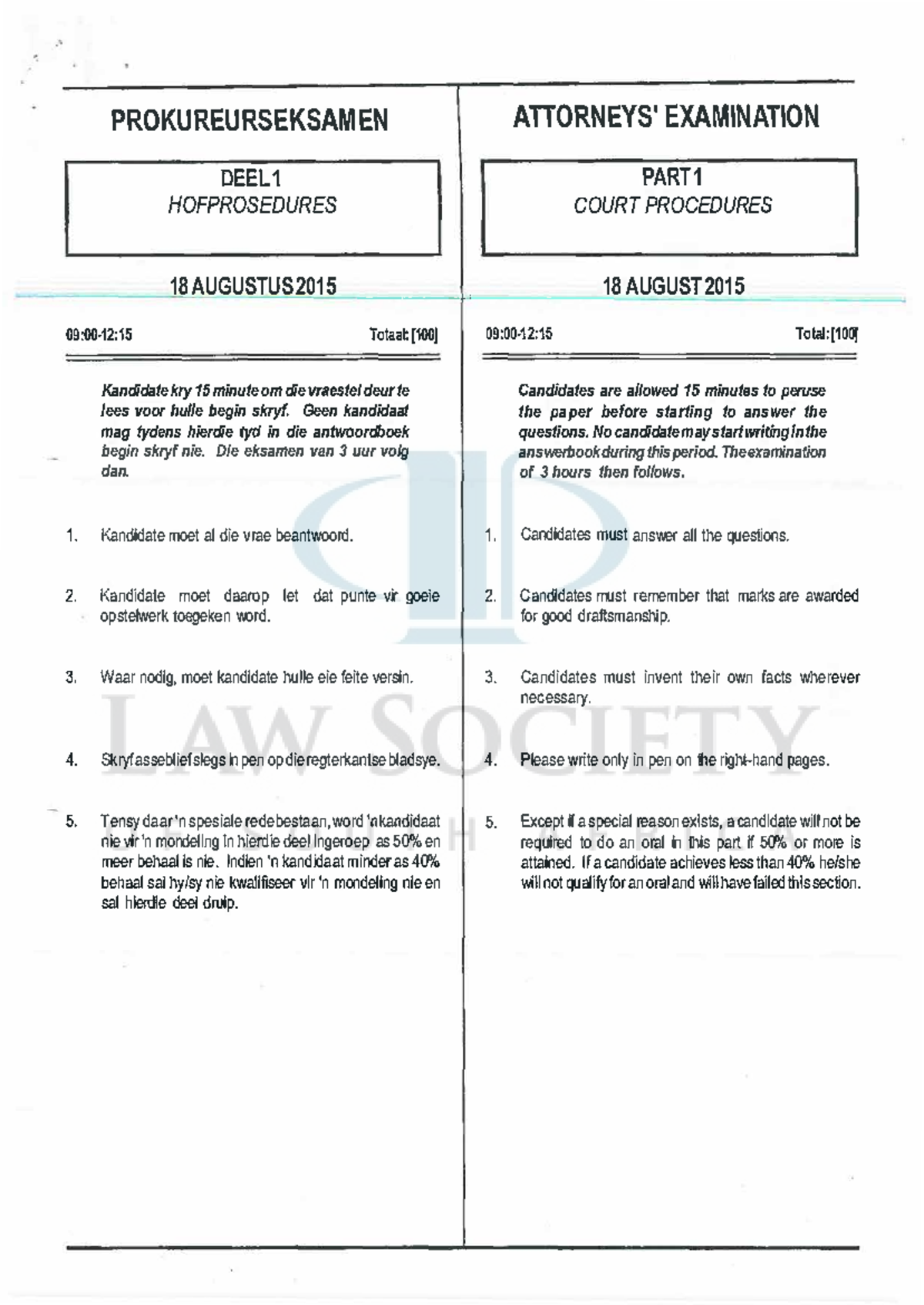 2015 18- August PART-1 - past board exam paper - PROKUREURSEKSAMEN DEEL ...