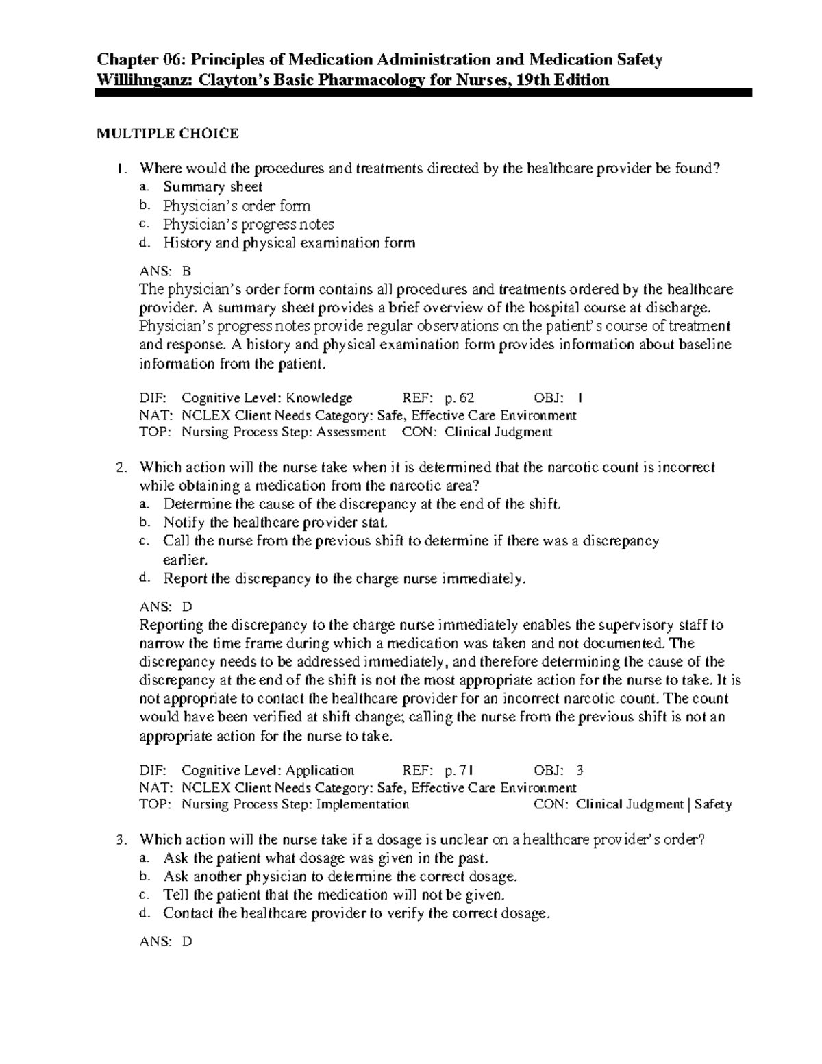 TB\06 - Pharmacology Test bank - Chapter 06: Principles of Medication ...