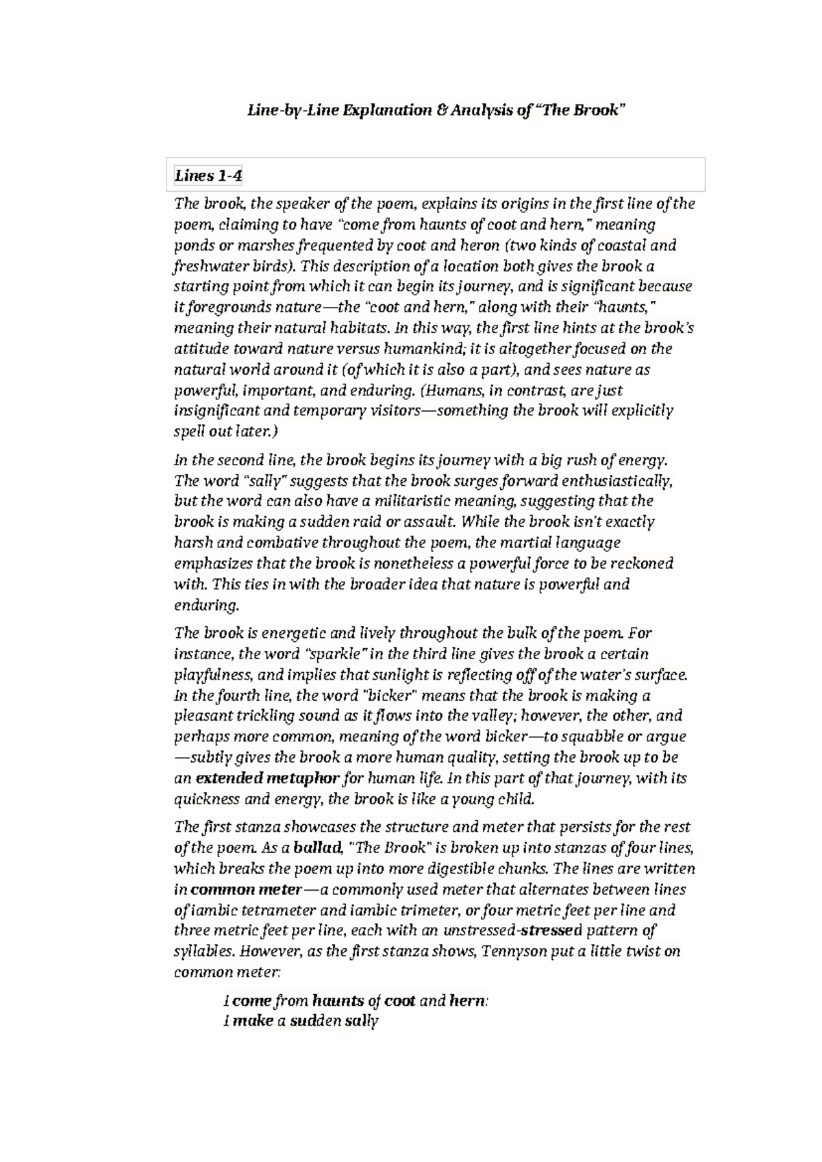 The Brook (Poem) Line-by-Line Analysis and Interpretation - Studocu