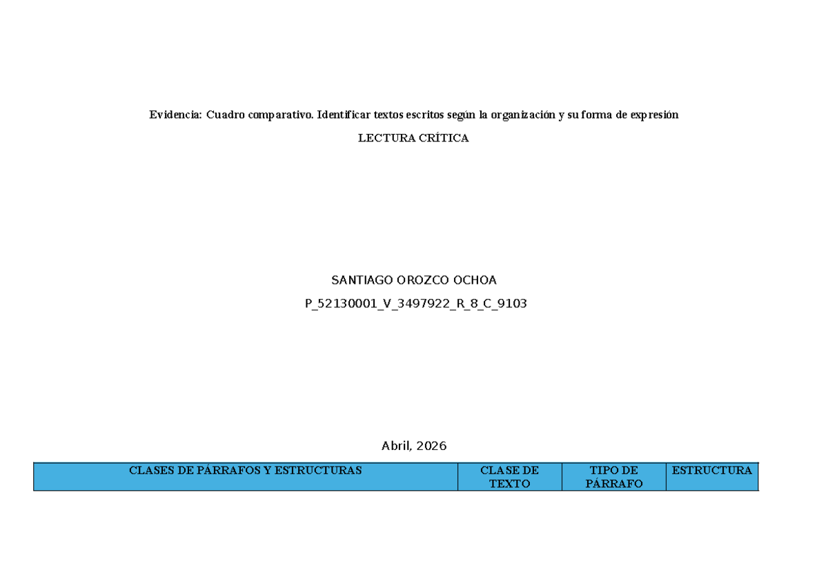 Comparativa de Textos: Organización y Expresión en LECTURA CRÍTICA AA1 ...