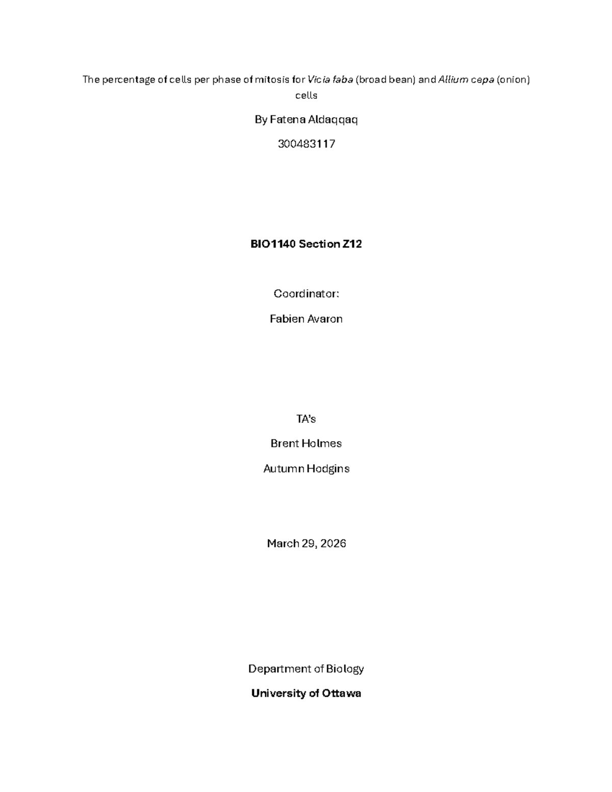 Mitosis Lab Report: Cell Phase Percentages in Vicia faba & Allium cepa ...